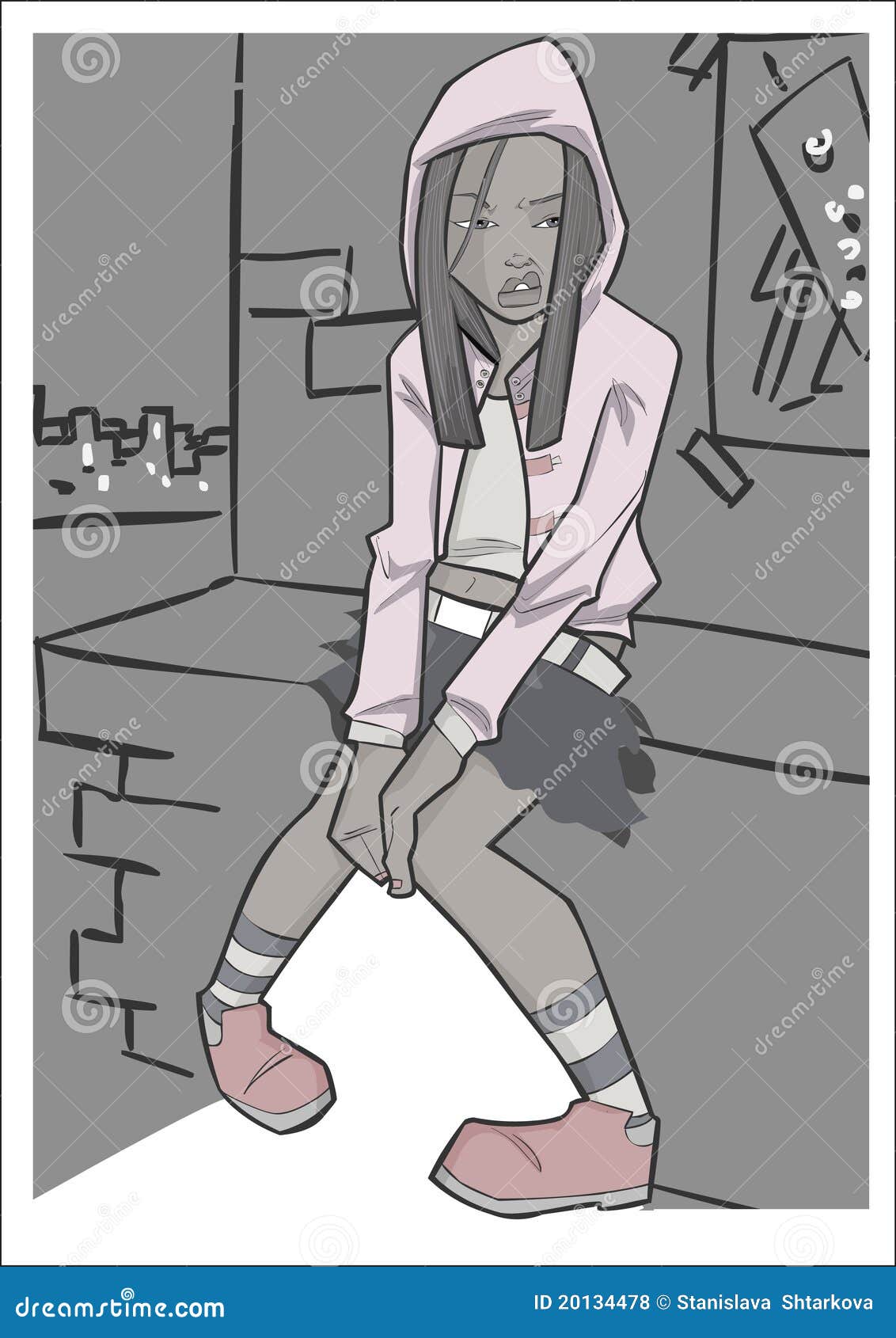 Tired girl sitting stock illustration. Illustration of melancholy ...