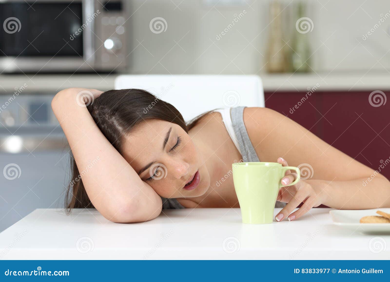 Tired Girl Sleeping at Breakfast Stock Image - Image of failure ...