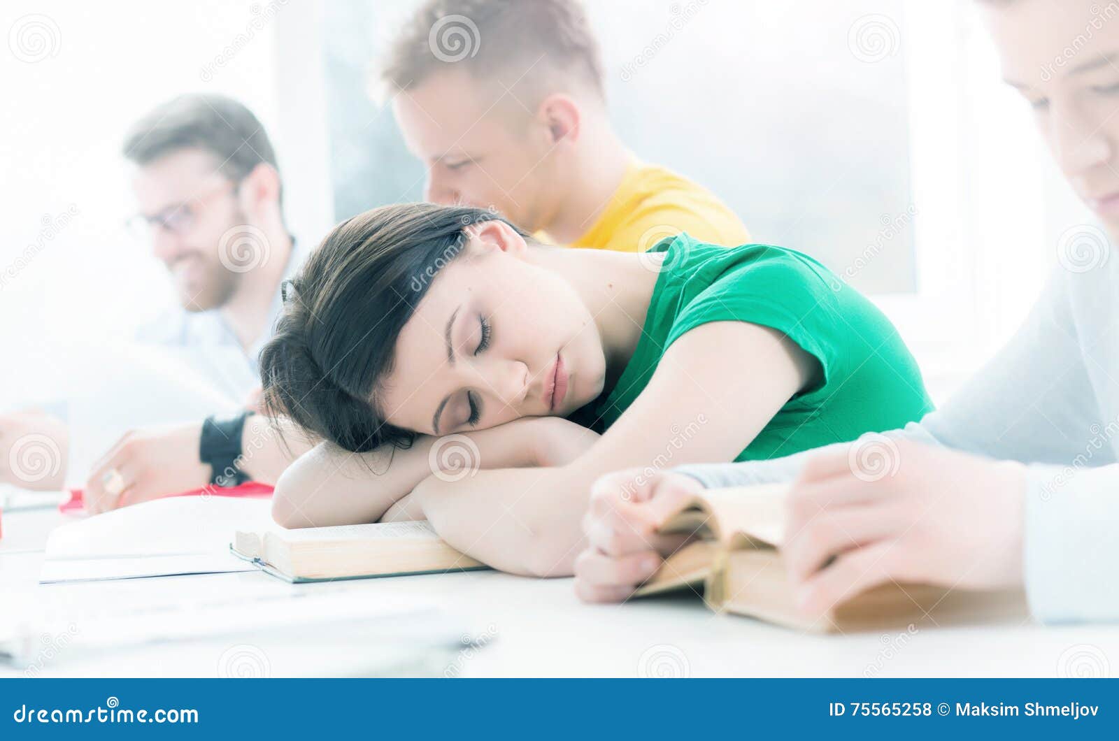 Tired Girl Sleeping on a Lesson. Depression Concept Stock Photo - Image ...