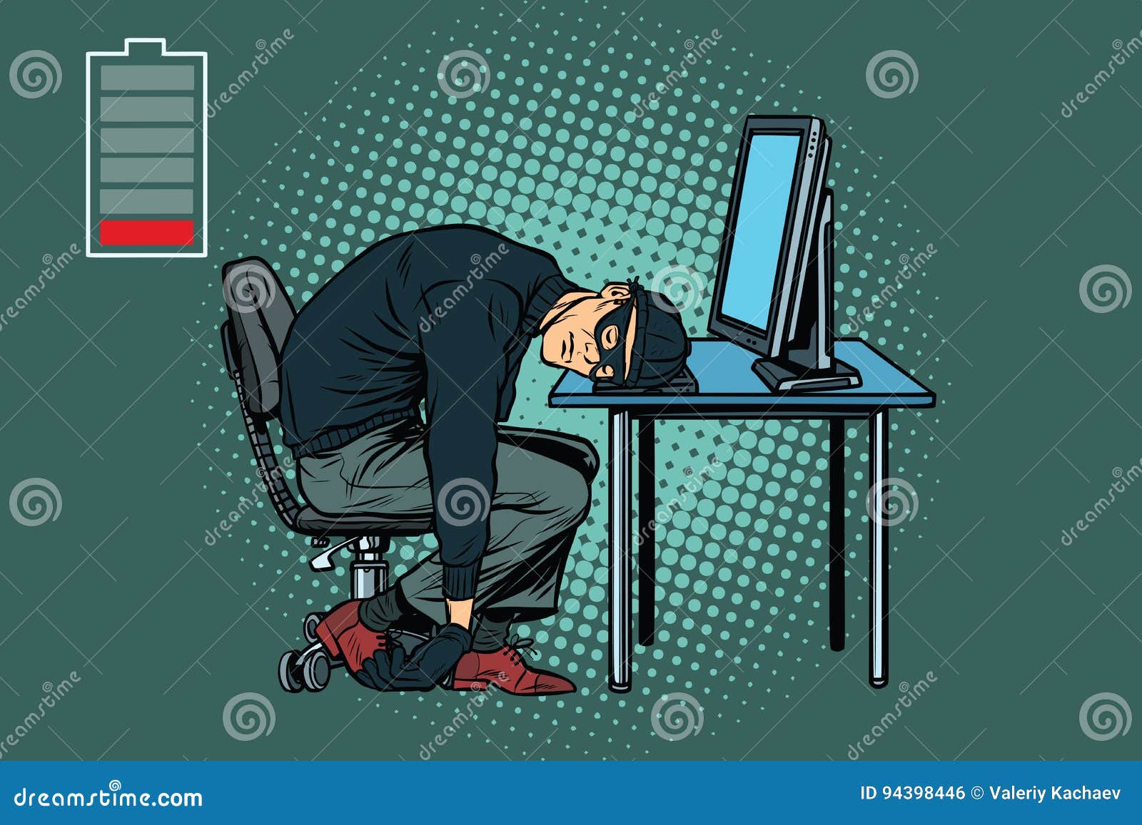 Tired hacker is asleep stock vector. Illustration of business - 94398446