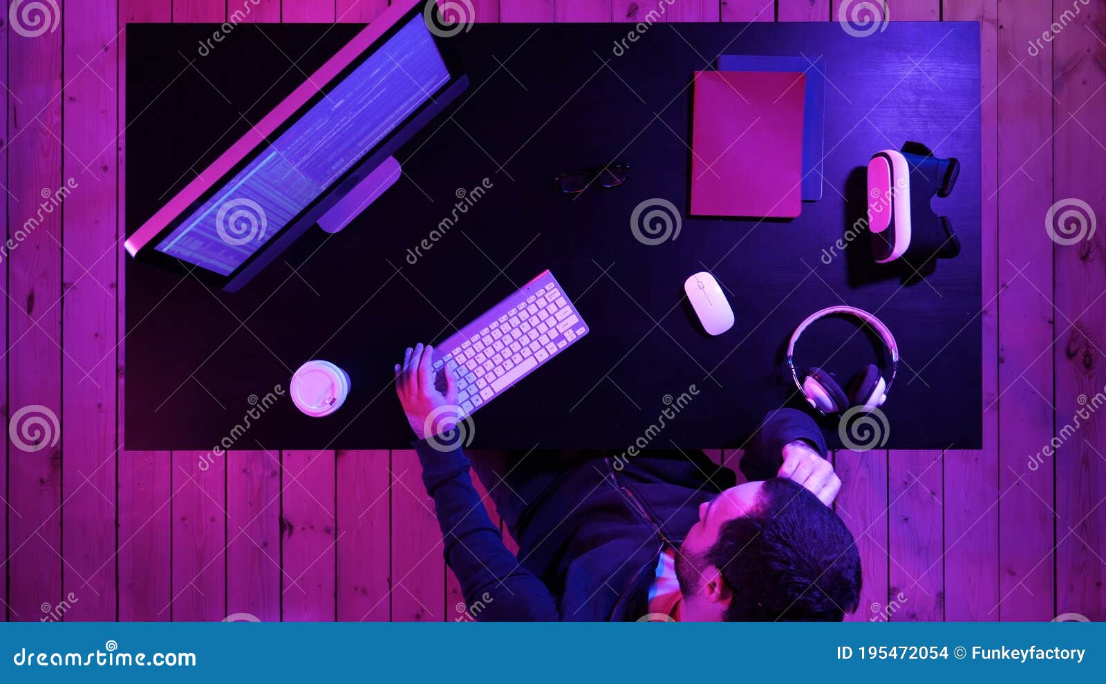 Tired Hacker Sleeping Near Computer while Computer Processing. Stock ...