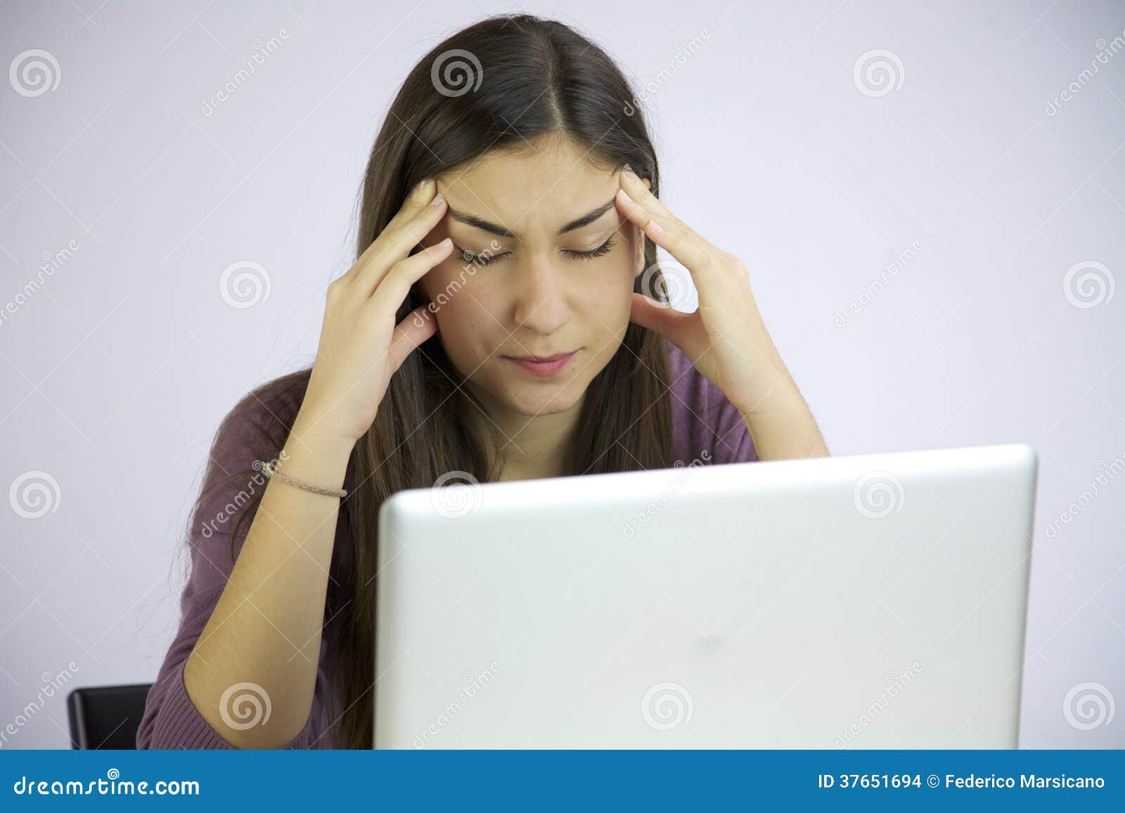 Tired with Headache while Working on Computer Stock Photo - Image of ...
