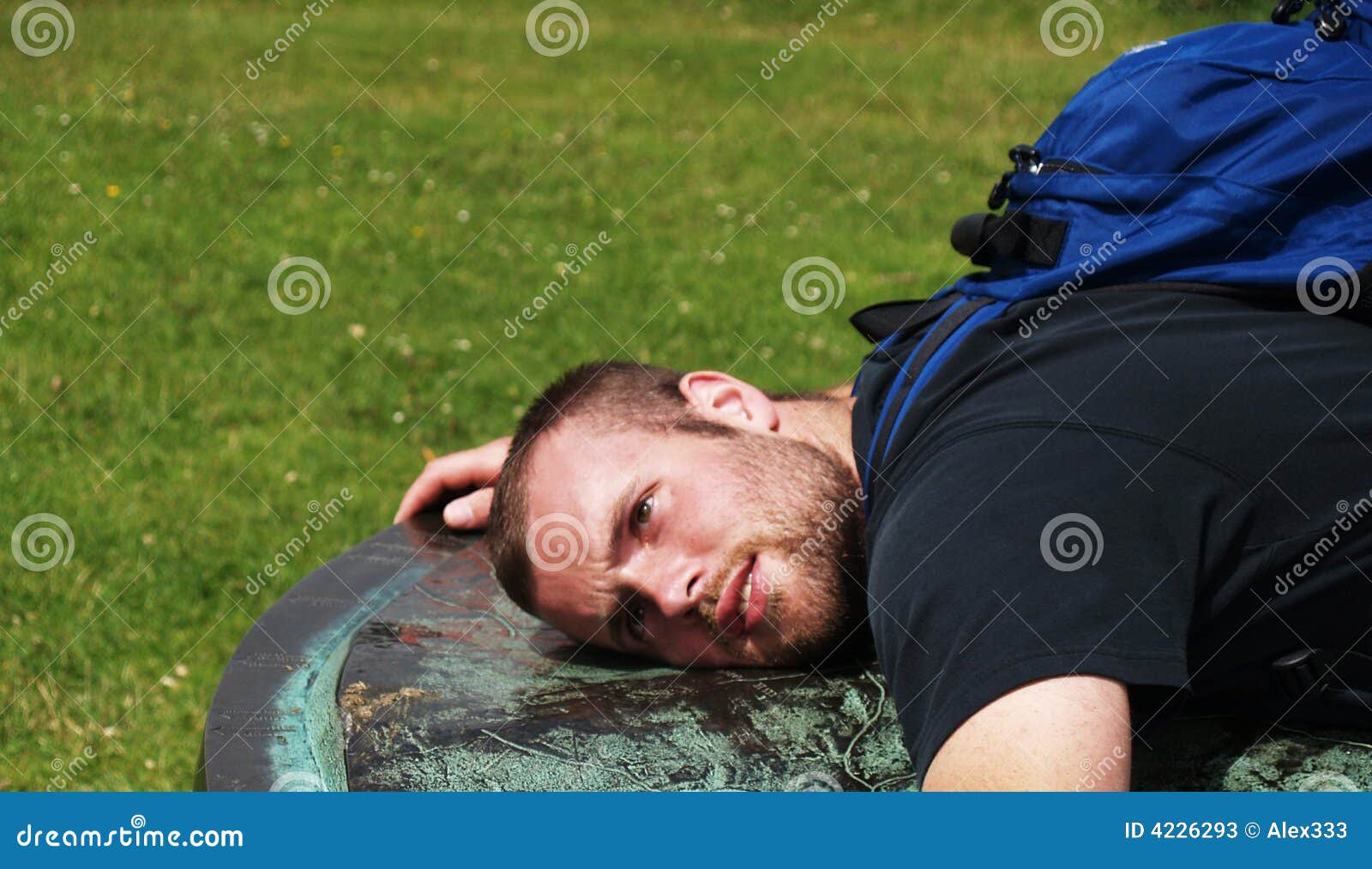 Tired Hiker stock image. Image of confused, bench, expression - 4226293