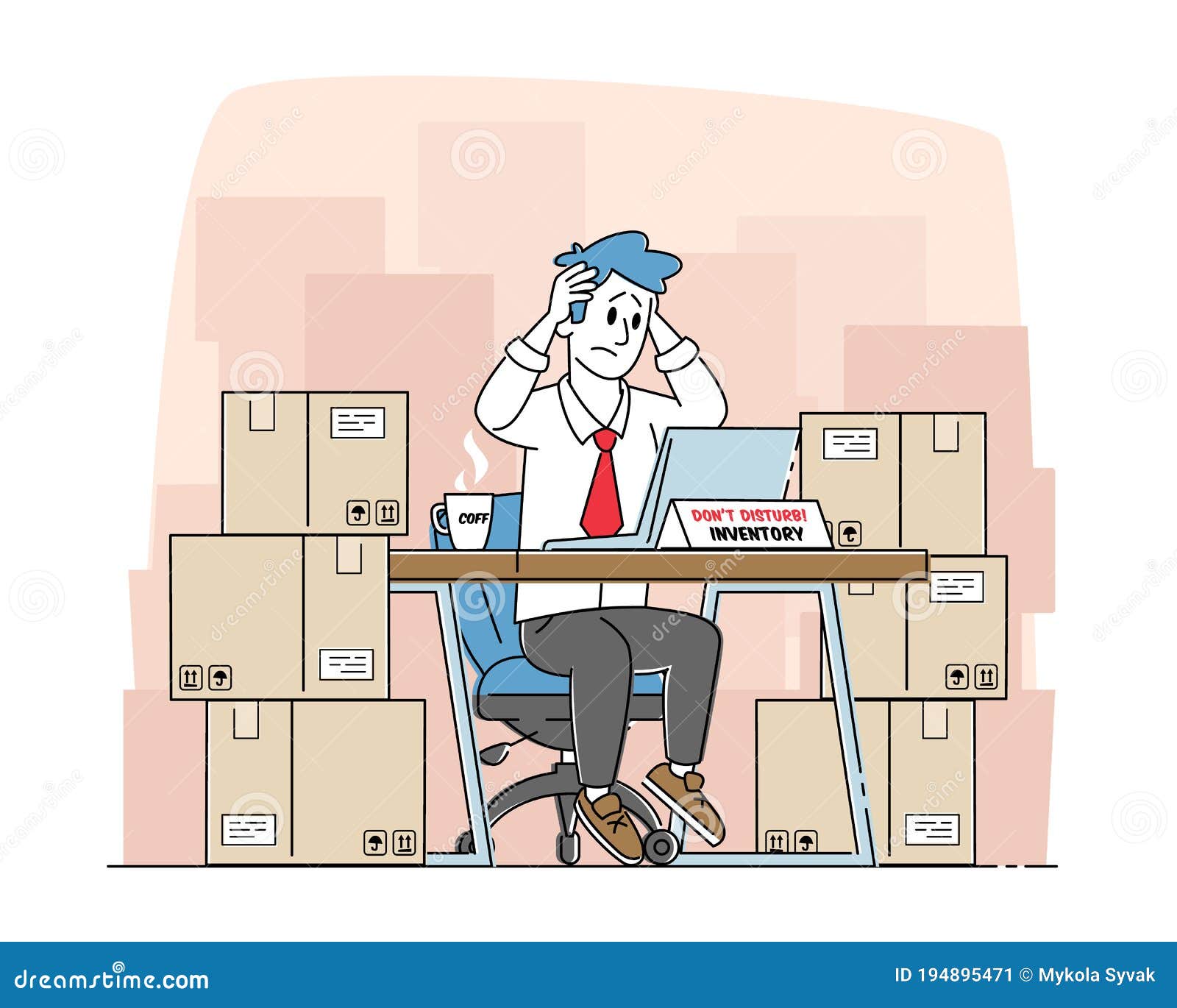 Inventory Manager Male Character Work In Warehouse With Stacks Of ...