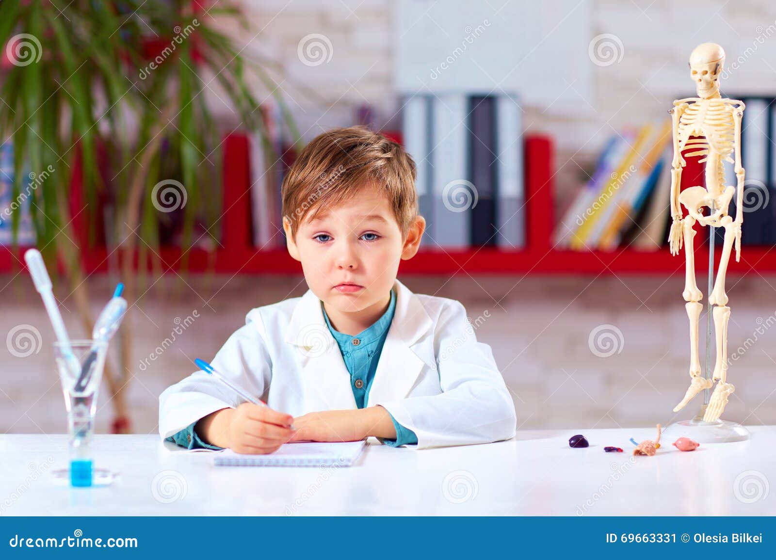 Tired Kid is Boring in School Lab after Experiment Stock Image - Image ...