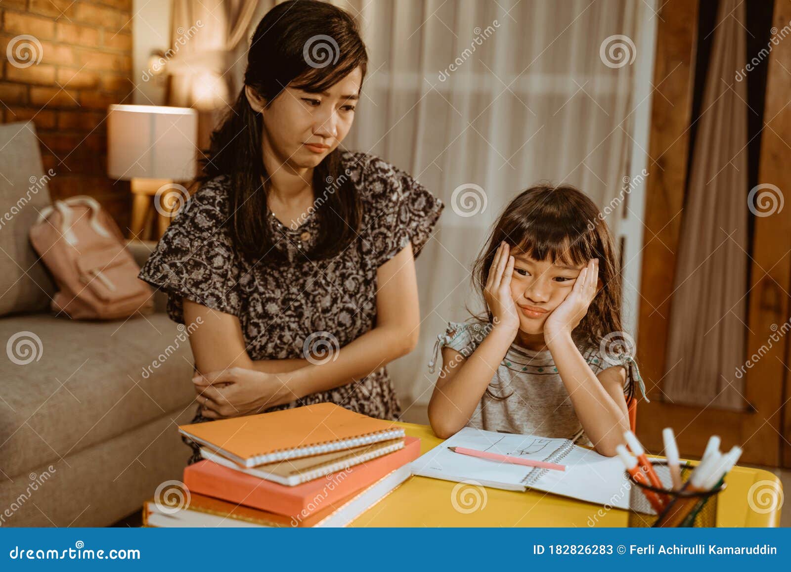 Tired Kid Doing Homework in the Evening Stock Image - Image of ...