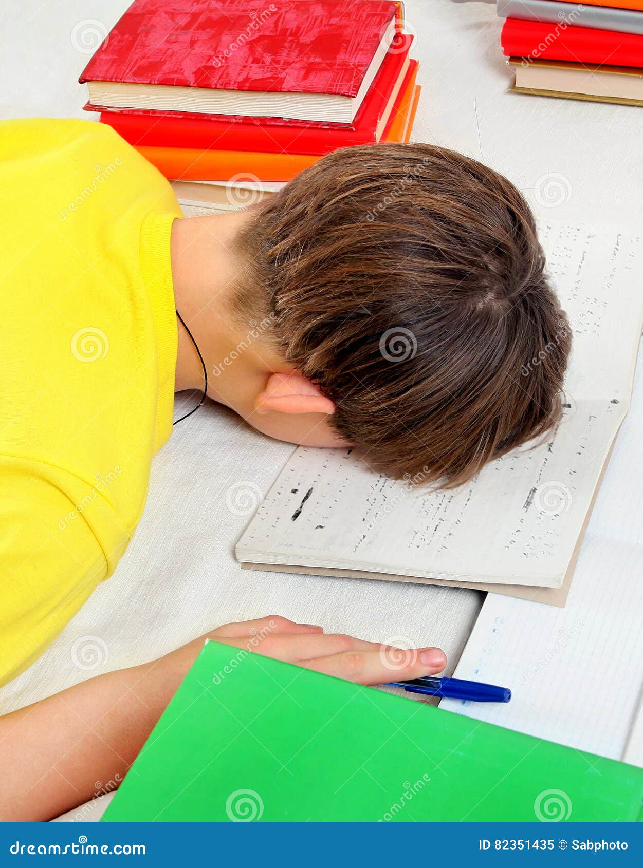 Tired Kid doing Homework stock image. Image of cute, failure - 82351435