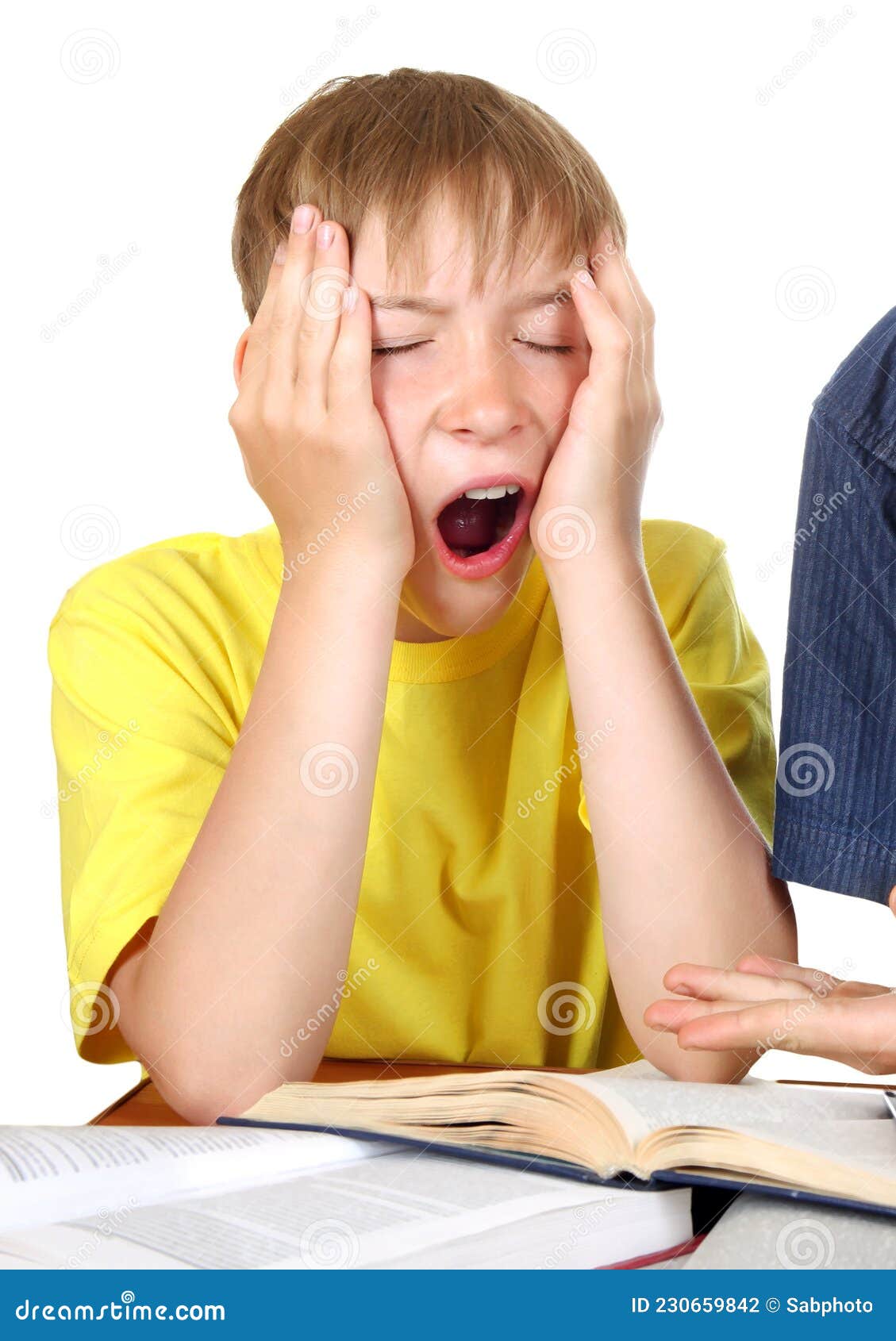 Tired Kid yawning stock photo. Image of school, lesson - 230659842