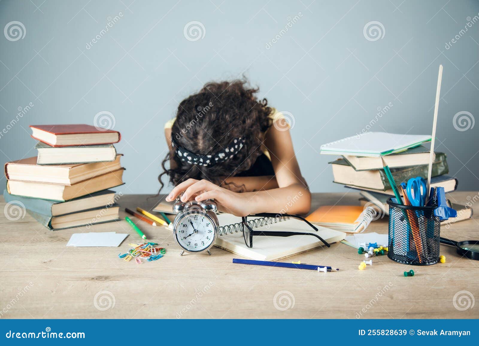 Tired Learning Girl in the Table Stock Image - Image of childhood ...