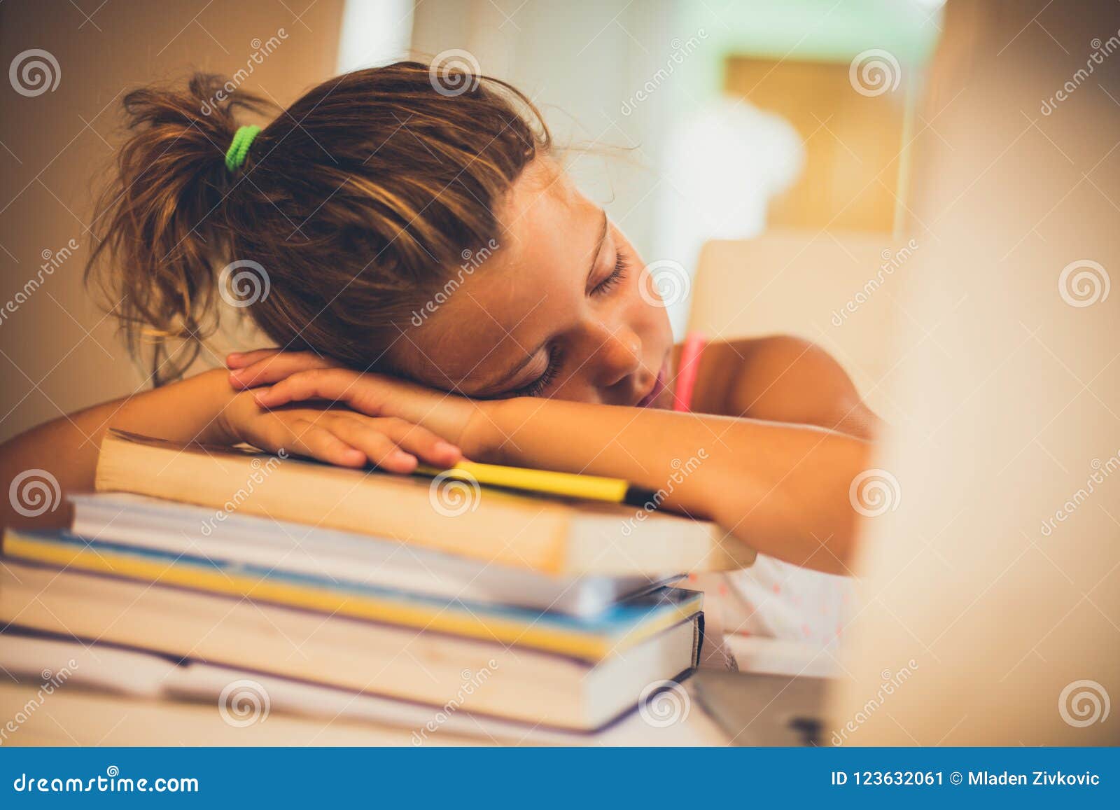 Tired of learning. stock image. Image of home, indoors - 123632061