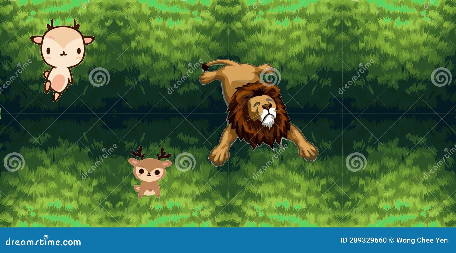 Tired Lion Happy Deer Background Symmetrical Wallpaper Vector Stock ...