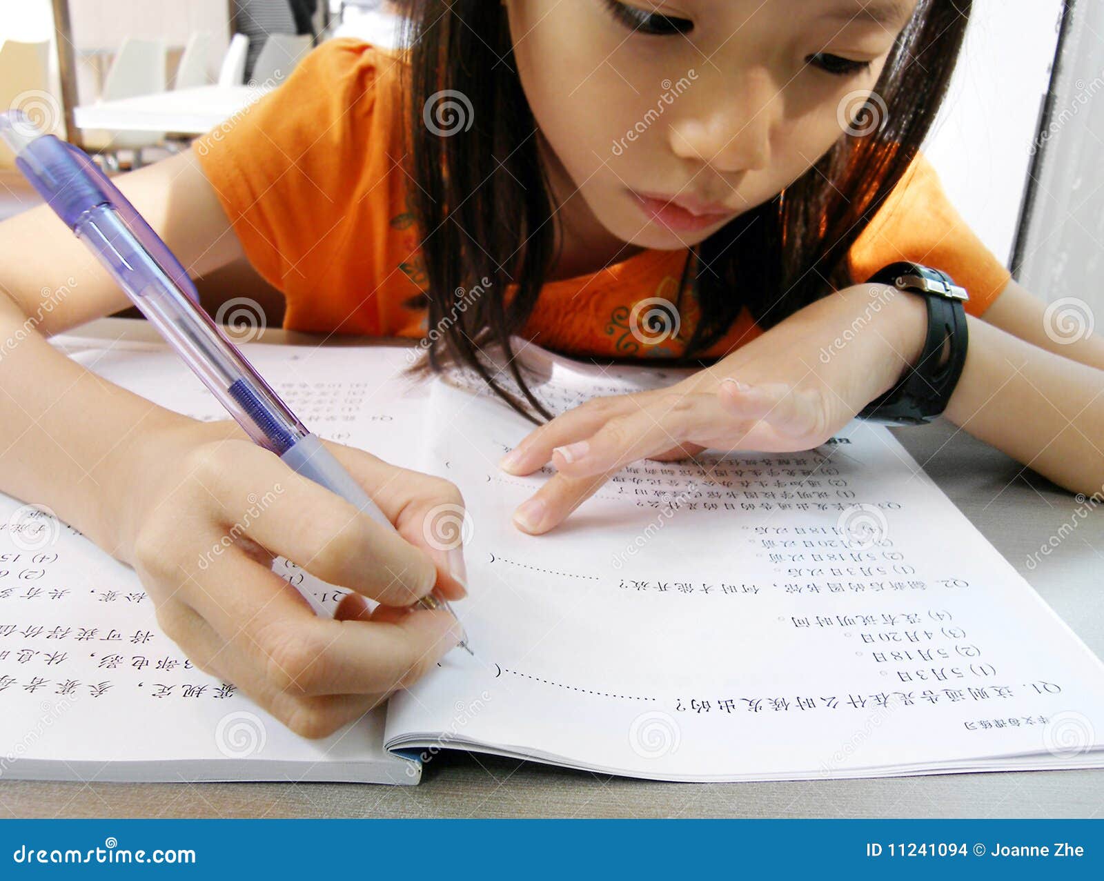 Tired Little Girl Kid Doing Homework Stock Photo - Image of educational ...