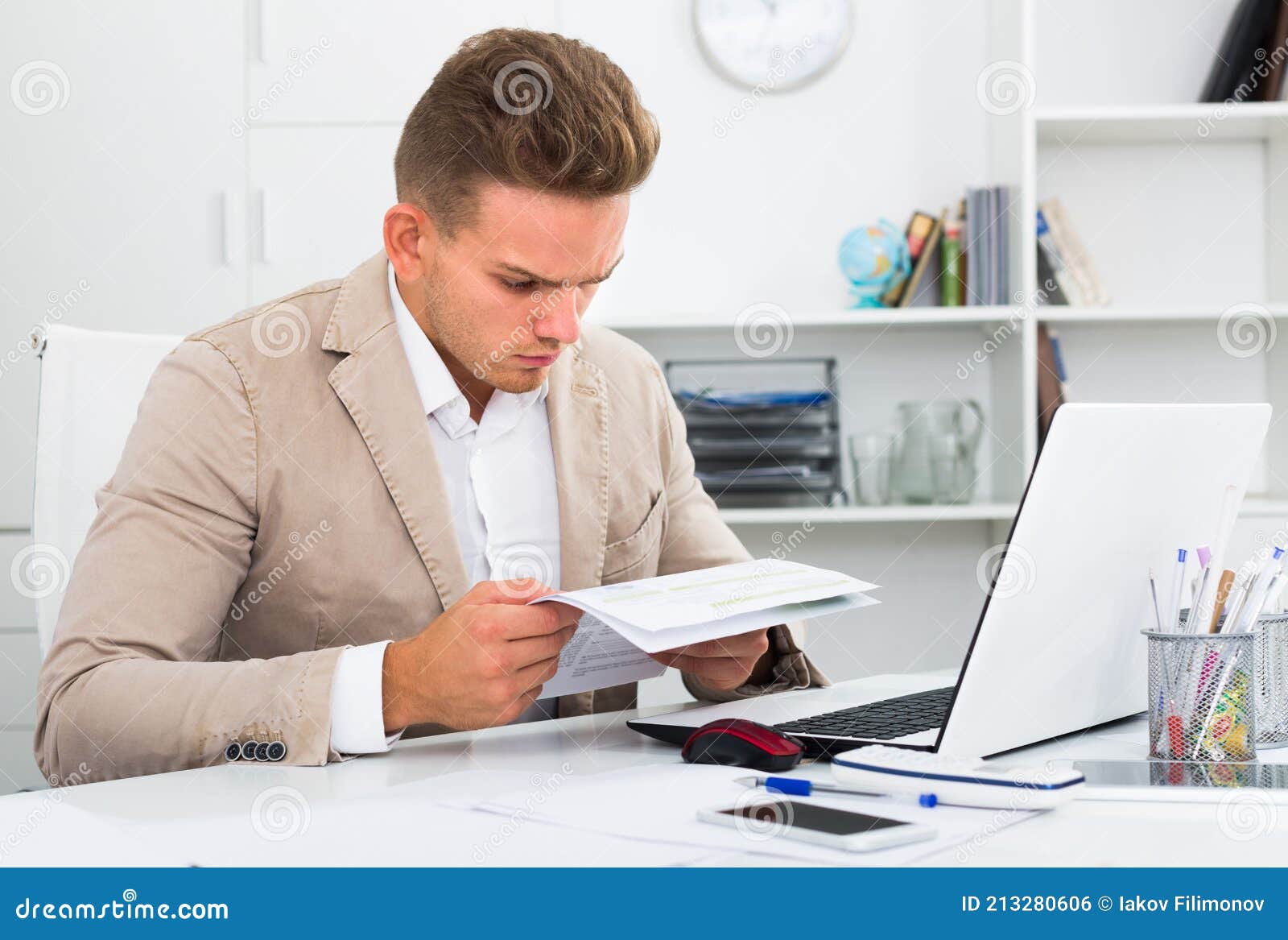 Frustrated Manager Doing Paperwork at Office. Stock Photo - Image of ...