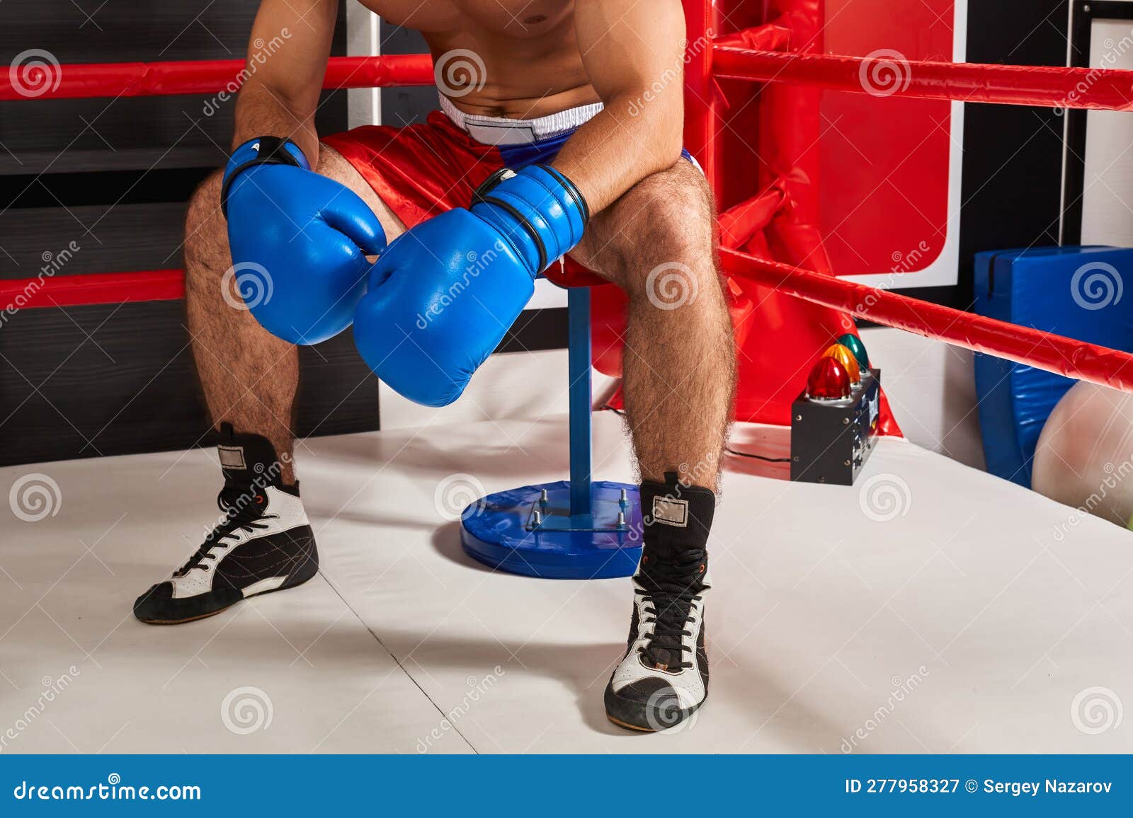 Tired Male Boxer Sitting in the Corner of the Ring Stock Image - Image ...