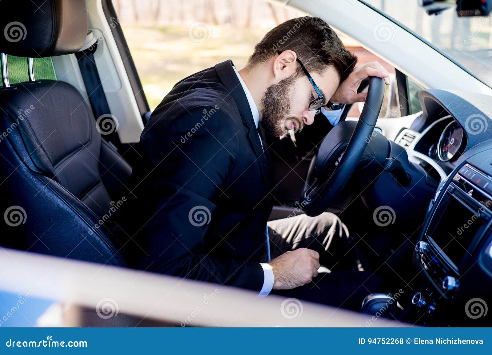 Tired man in a car stock photo. Image of driver, road - 94752268