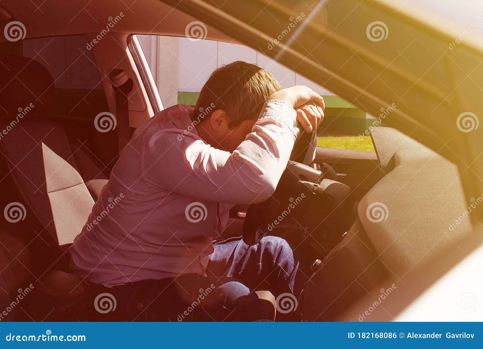 Tired Man in a Car, Stress Behind the Wheel Stock Photo - Image of ...