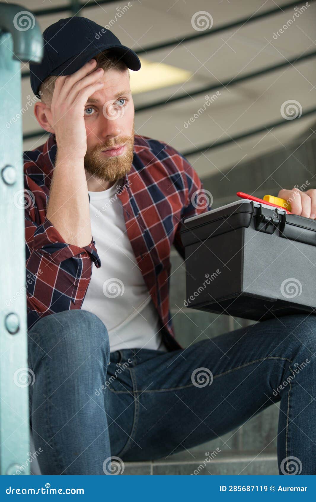 Tired Man Doing Home Renovation Stock Image - Image of construction ...