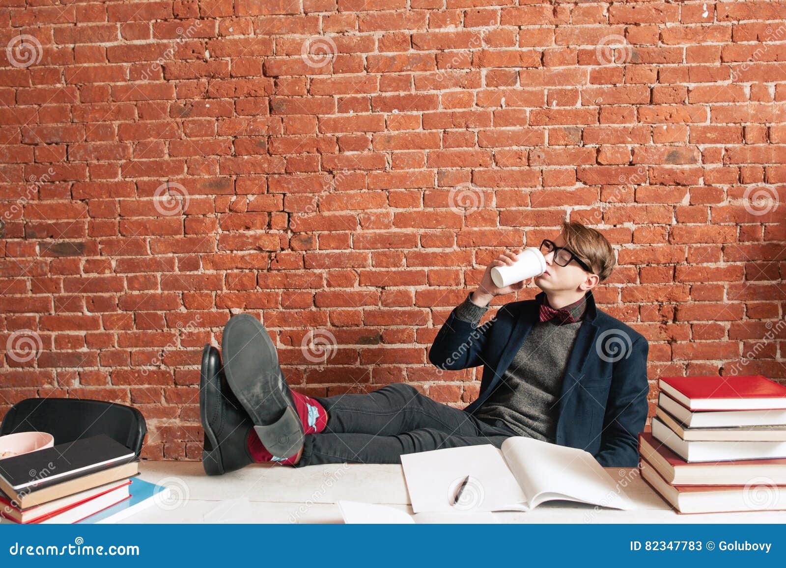 Tired Man Drinking Coffee To Continue Study Stock Image - Image of ...