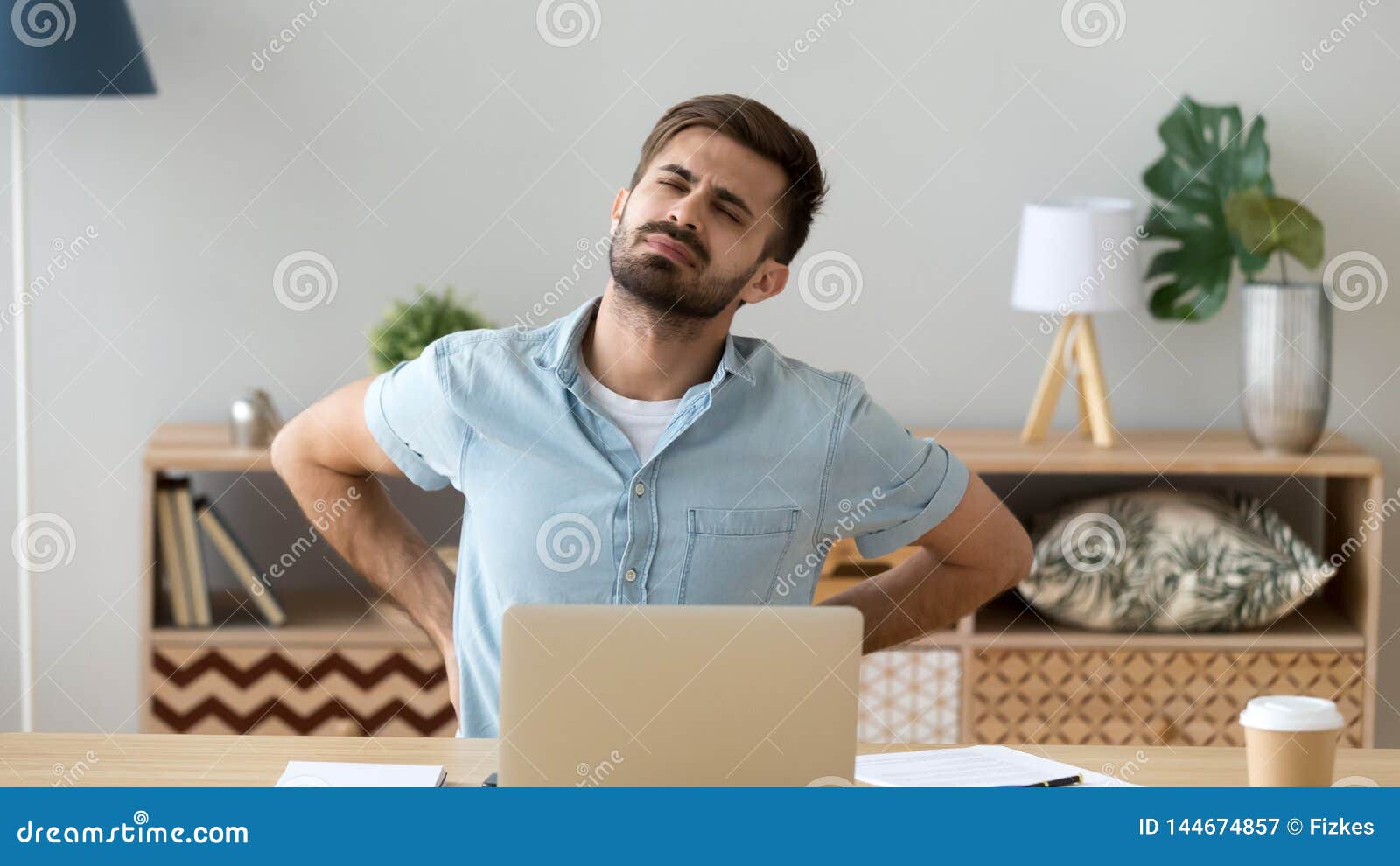 Tired Man Feeling Backache after Sedentary Computer Work Stock Image ...