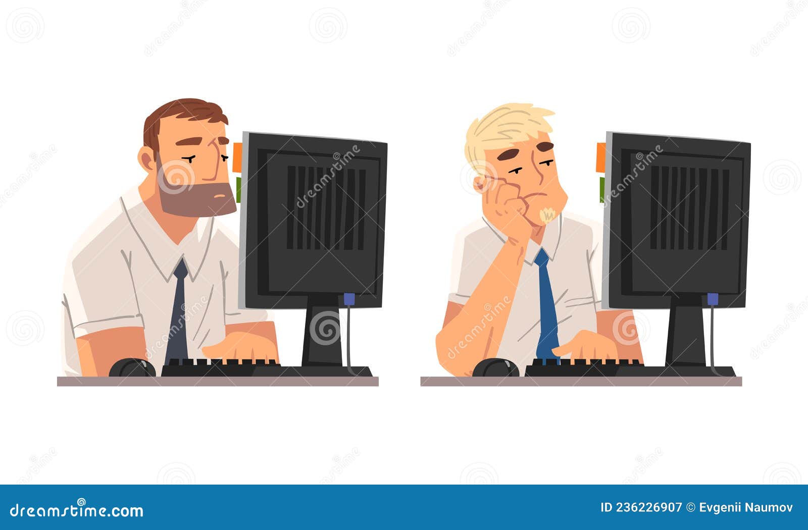 Tired Man in Front of Computer Screen Doing Work Routine in the Office ...