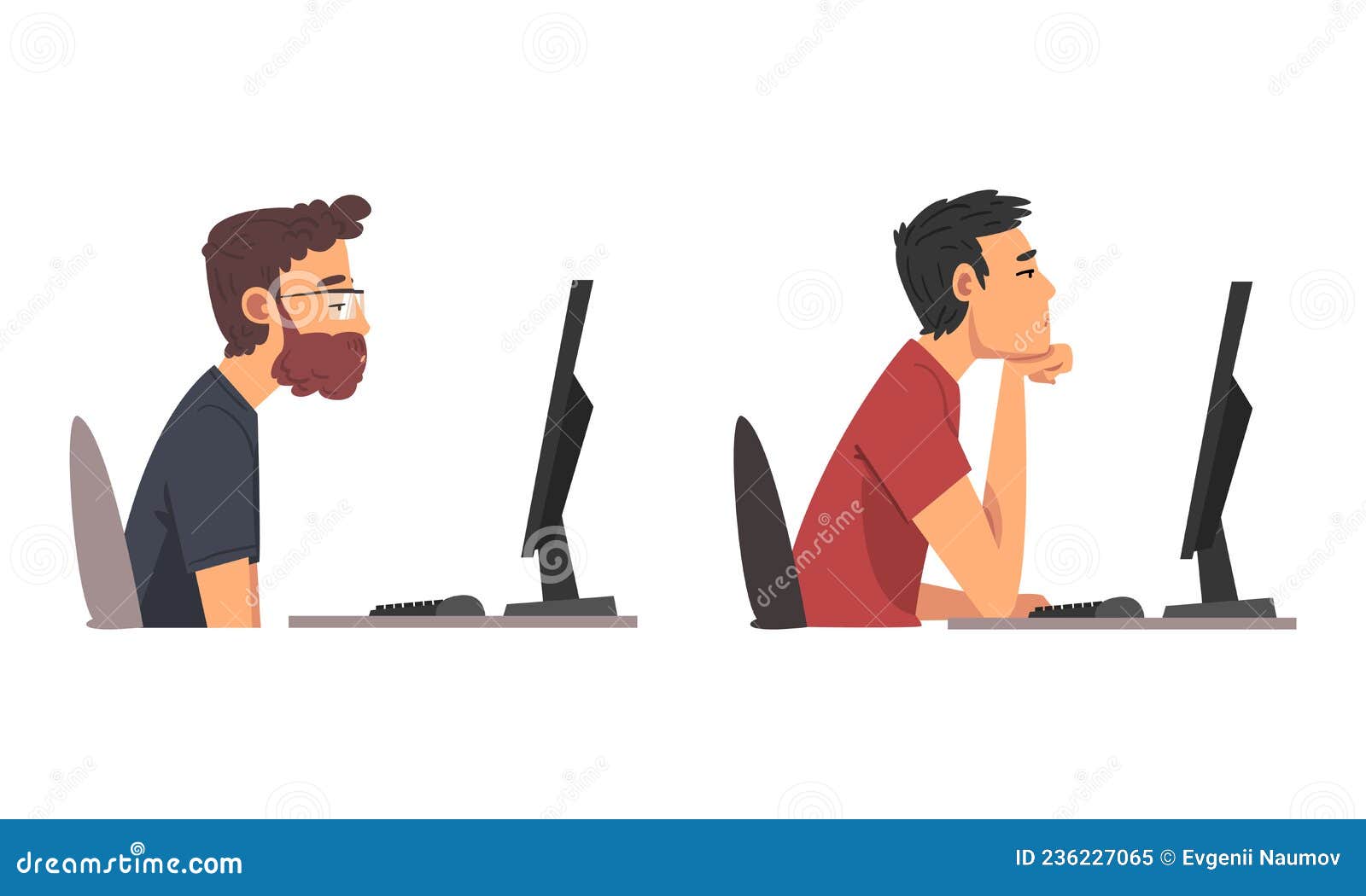 Tired Man in Front of Computer Screen Doing Work Routine in the Office ...