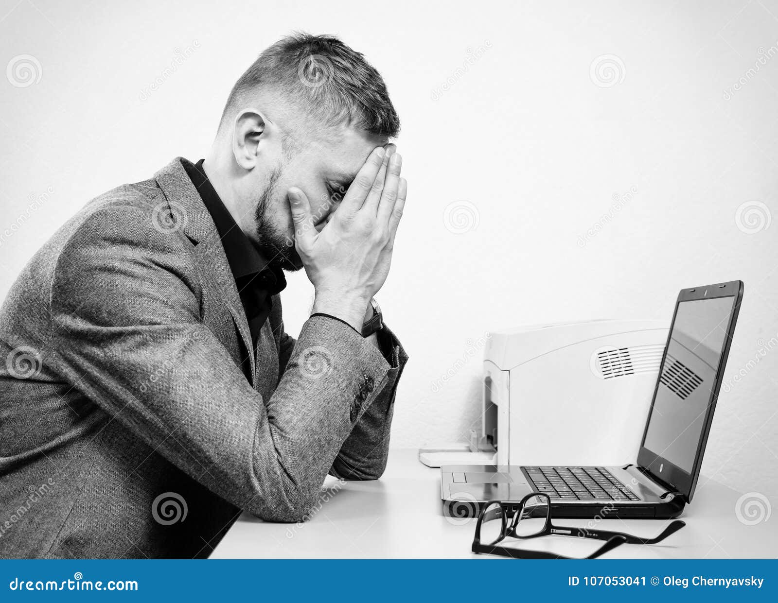 A Tired Man with His Hands on the His Face Stock Image - Image of ...