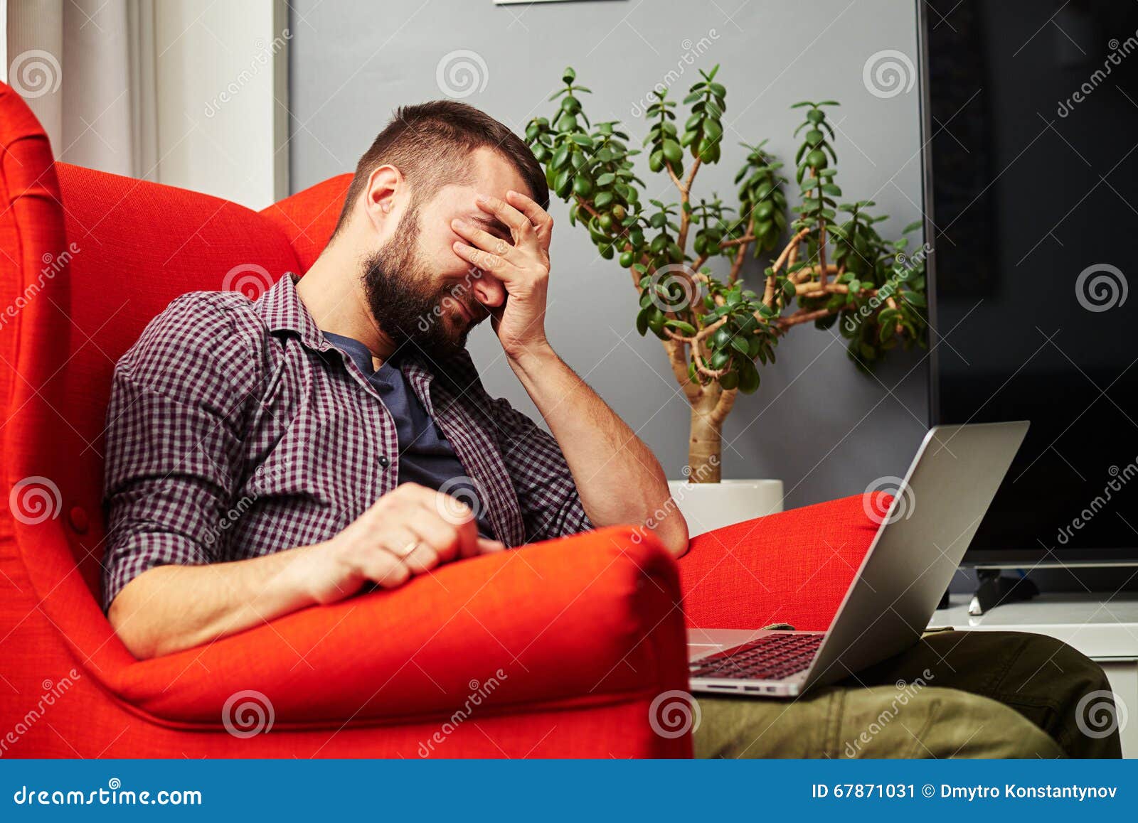 Tired man with laptop stock image. Image of business - 67871031