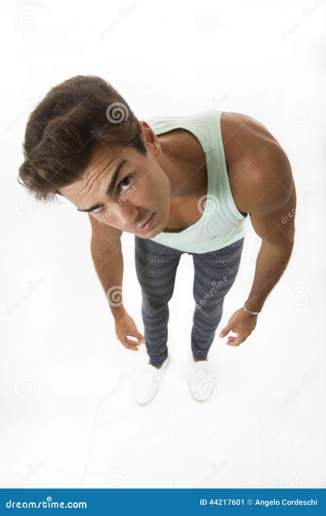 Tired Man Looking with Curiosity from the Top Isolated on White Stock ...