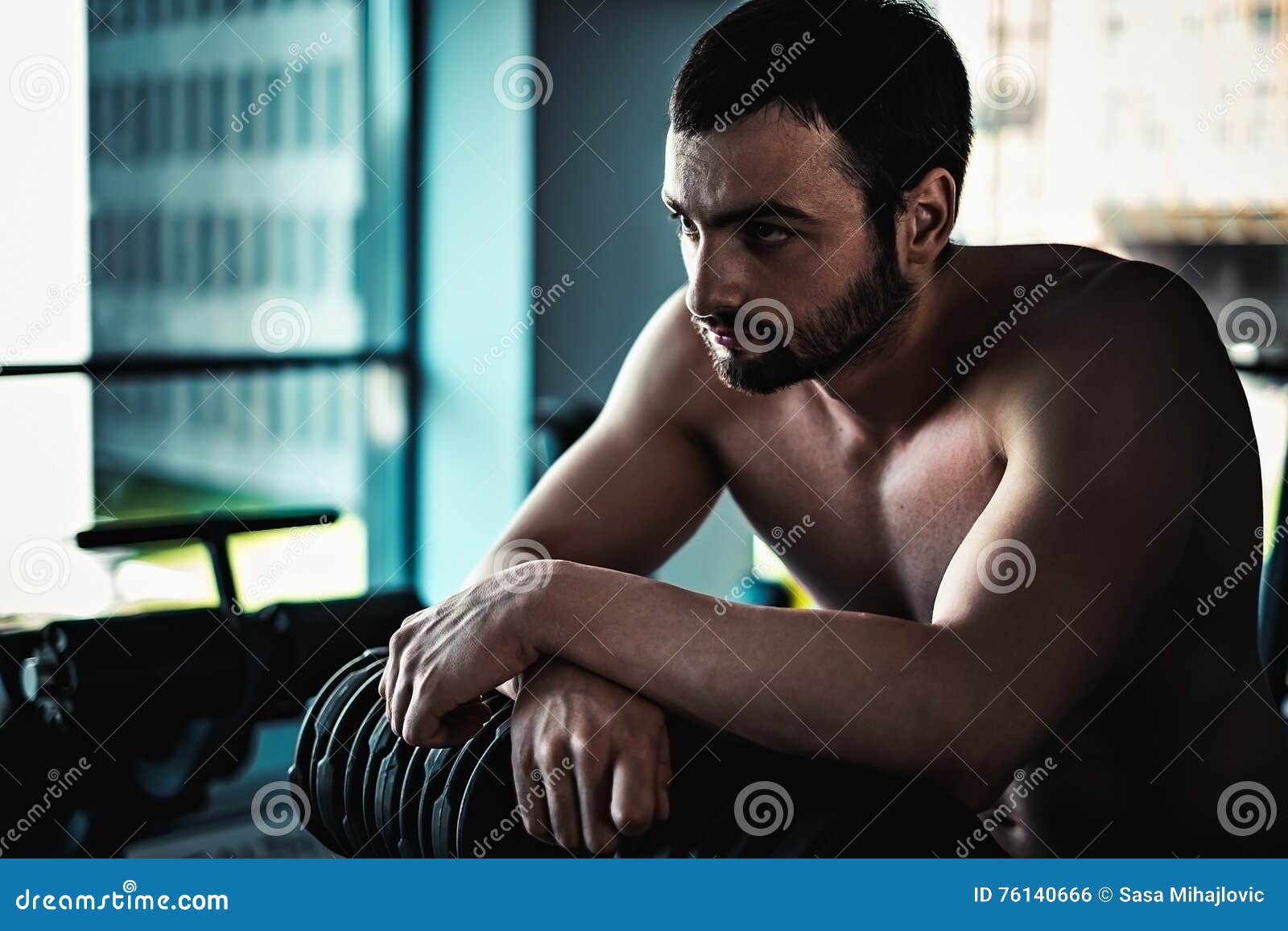 Tired Man Looking in Front of Him in the Gym Stock Photo - Image of ...