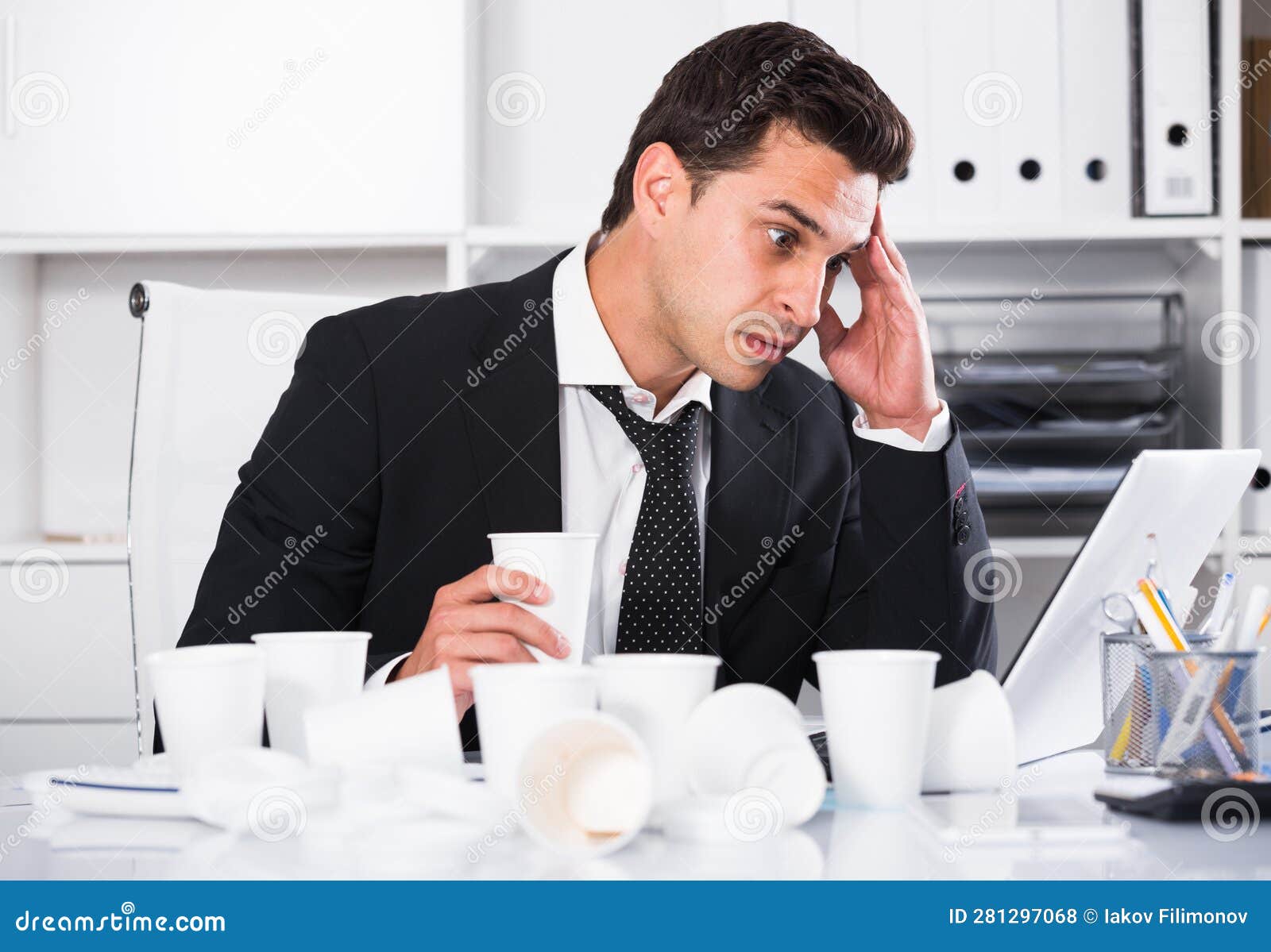 Tired Man Working in Hot Office Stock Photo - Image of activity ...
