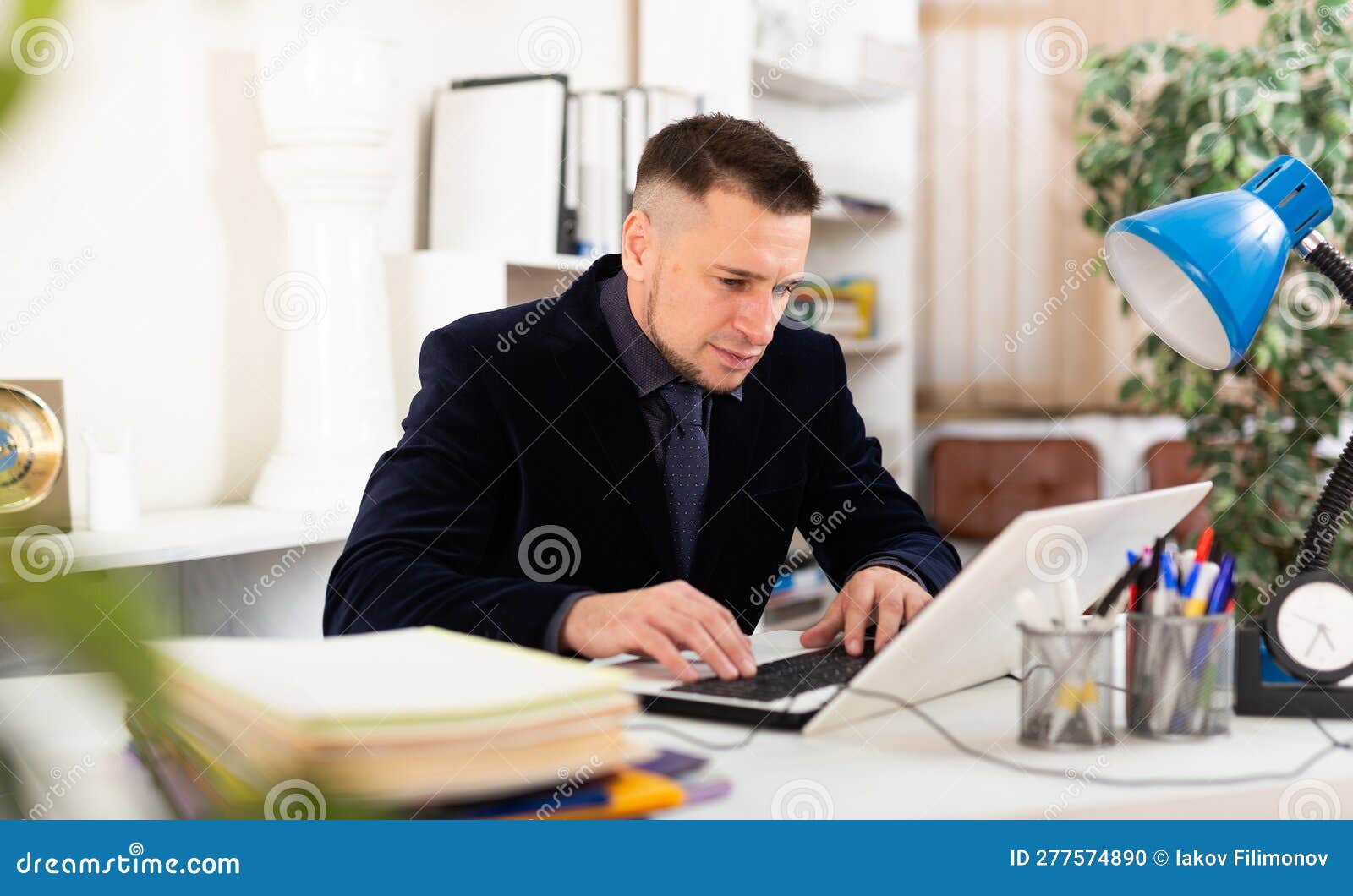 Tired Man Office Worker Sitting at Table Stock Photo - Image of ...