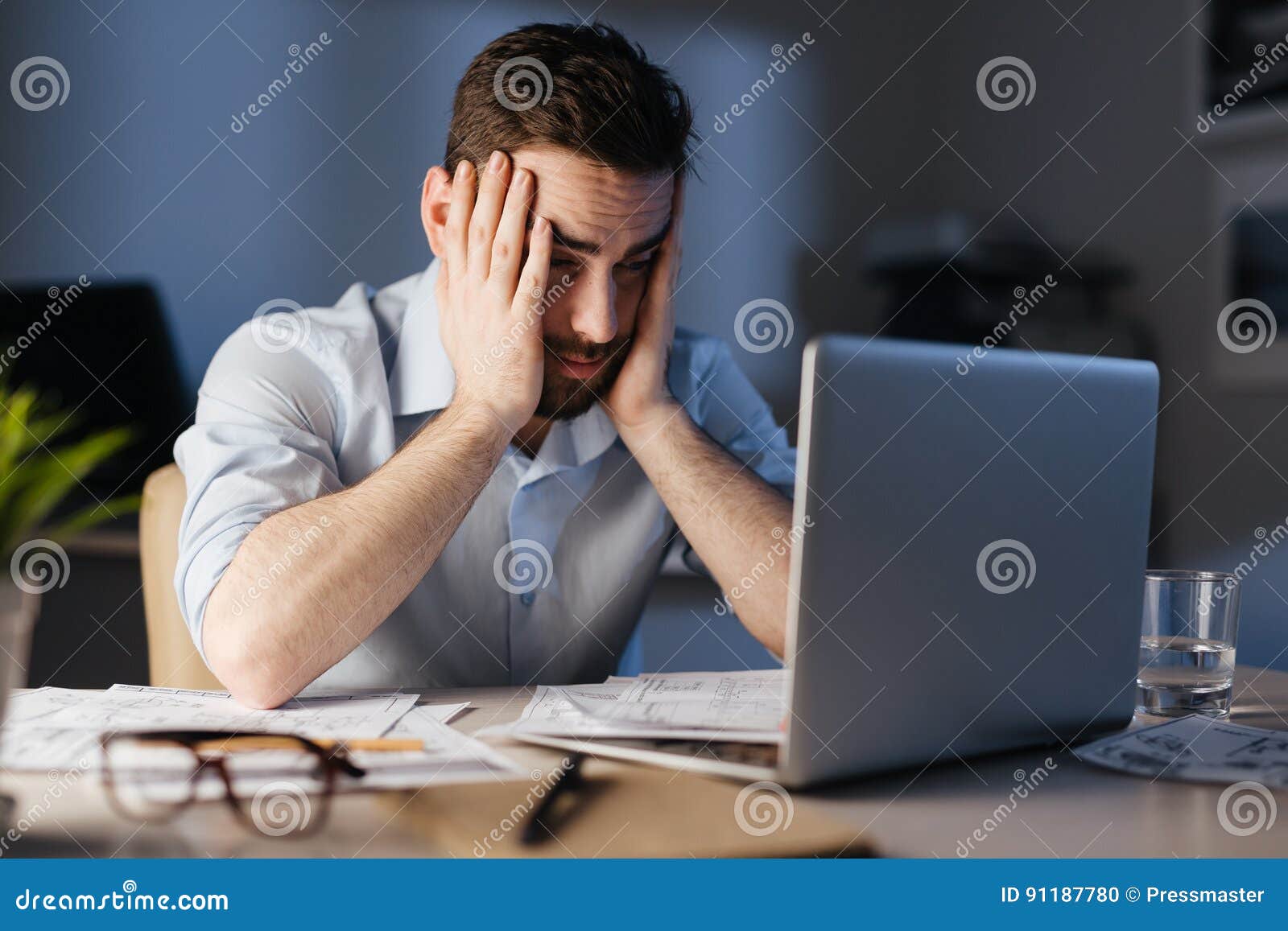 Tired man stock photo. Image of overtime, late, problem - 91187780