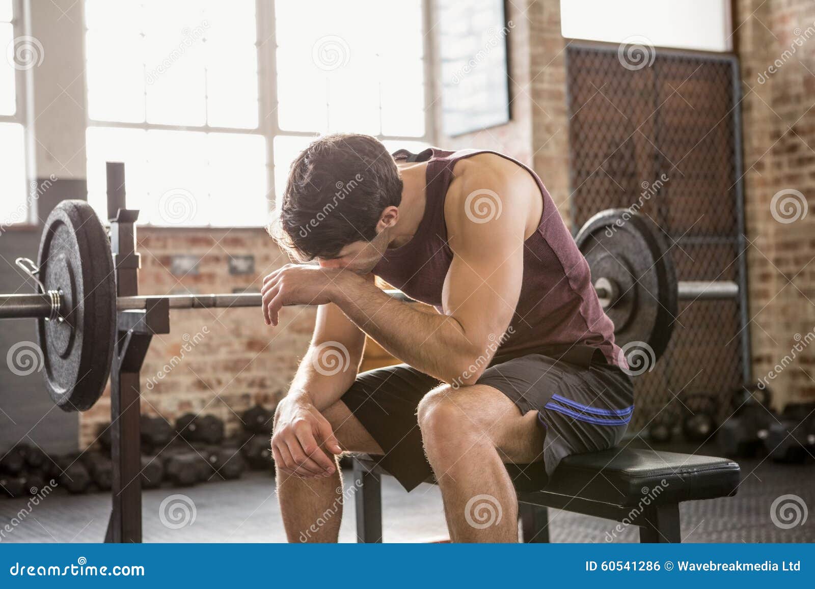 Tired Man Sitting on the Bench Stock Photo - Image of heavy, person ...