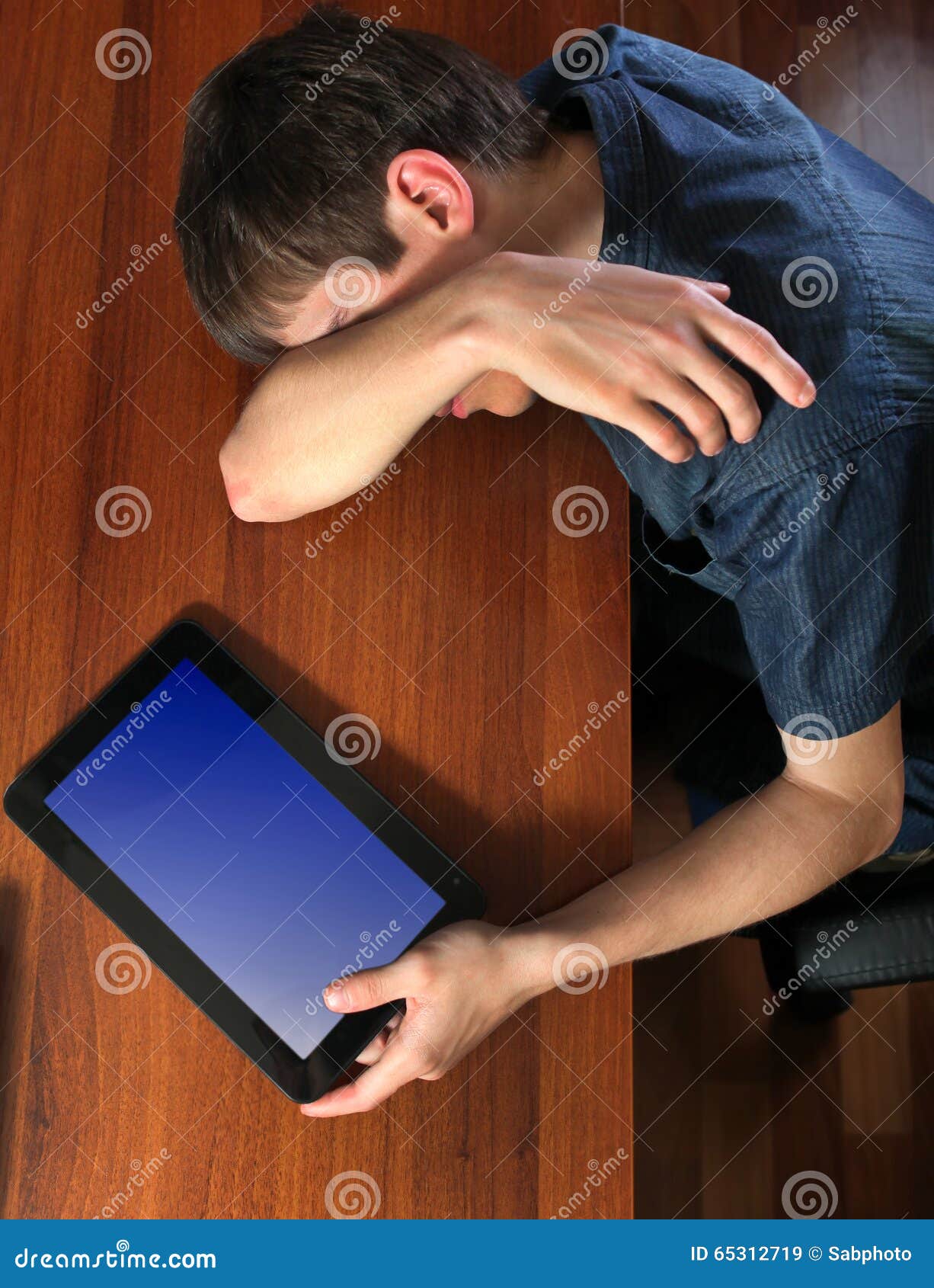 Tired Man Sleep with Tablet Stock Image - Image of overstrain, single ...