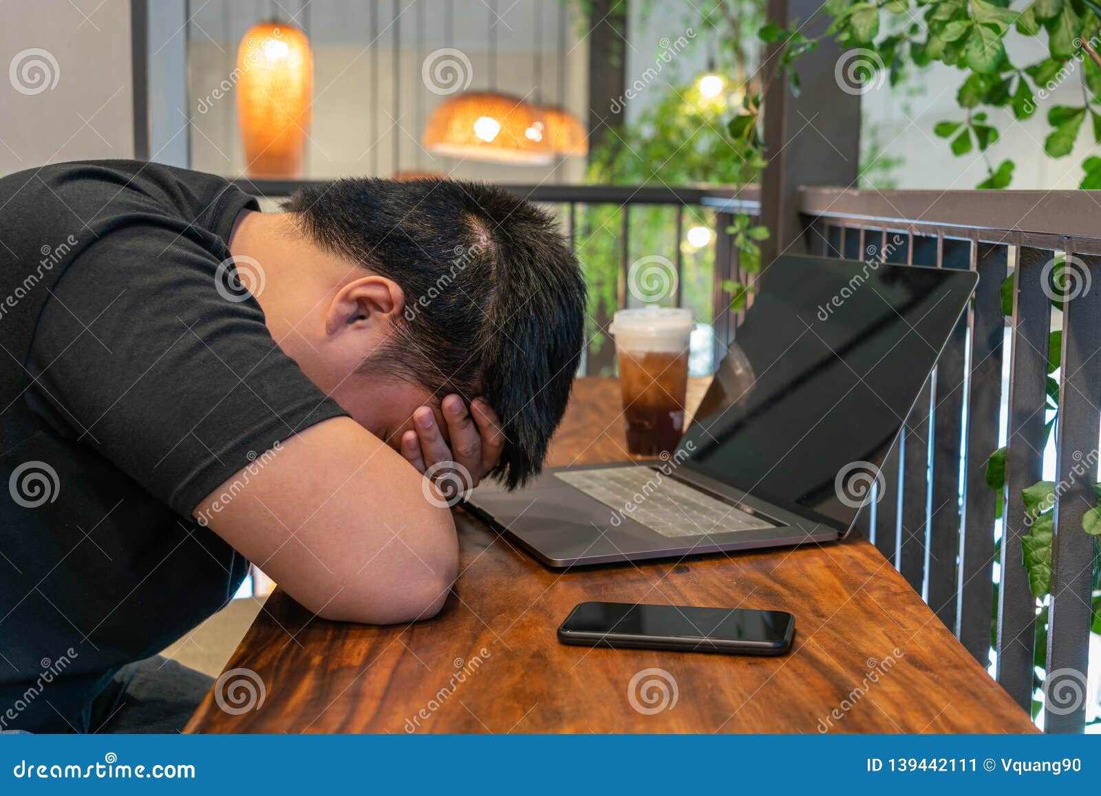Tired Man Sleeping in Front of Laptop Stock Image - Image of fall ...