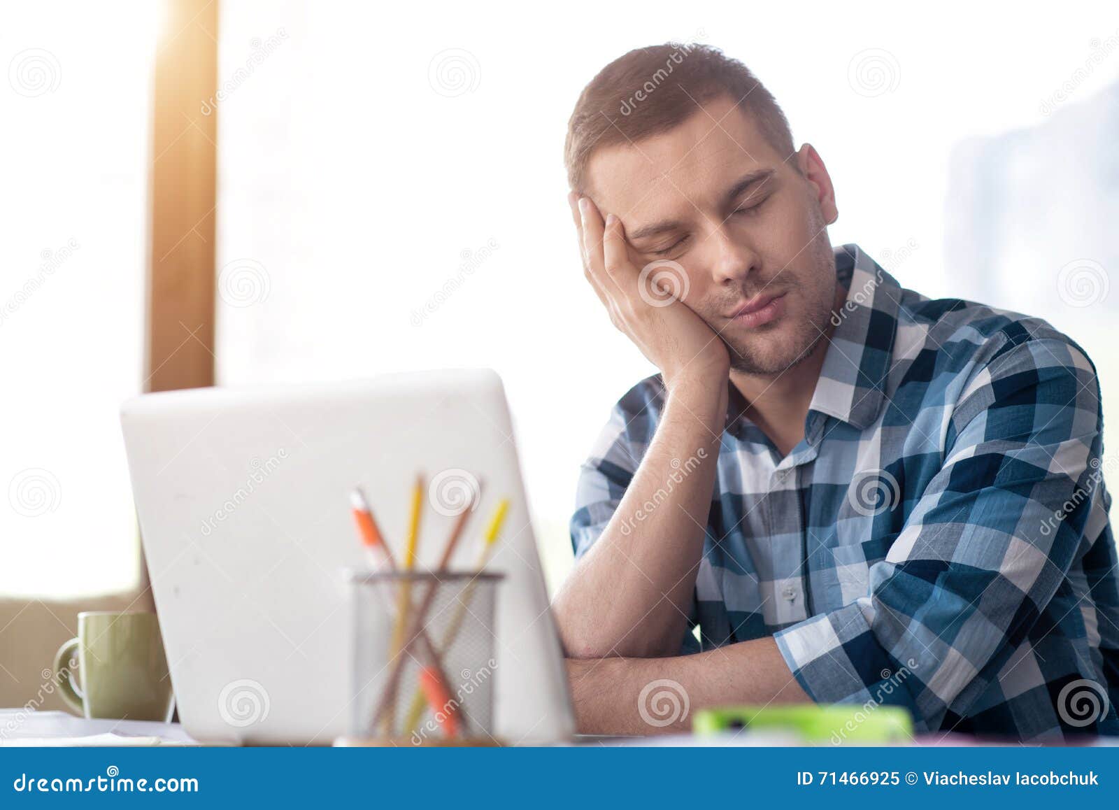 Tired Man Sleeping At The Table Stock Image | CartoonDealer.com #71466925
