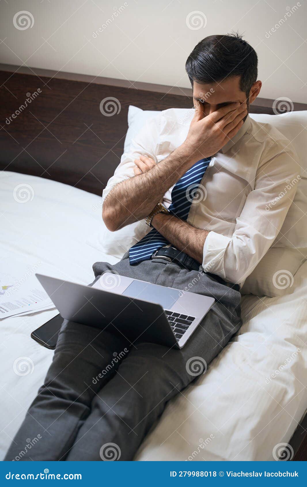 Tired Man is Struggling with Sleep while Working on Documents Stock ...