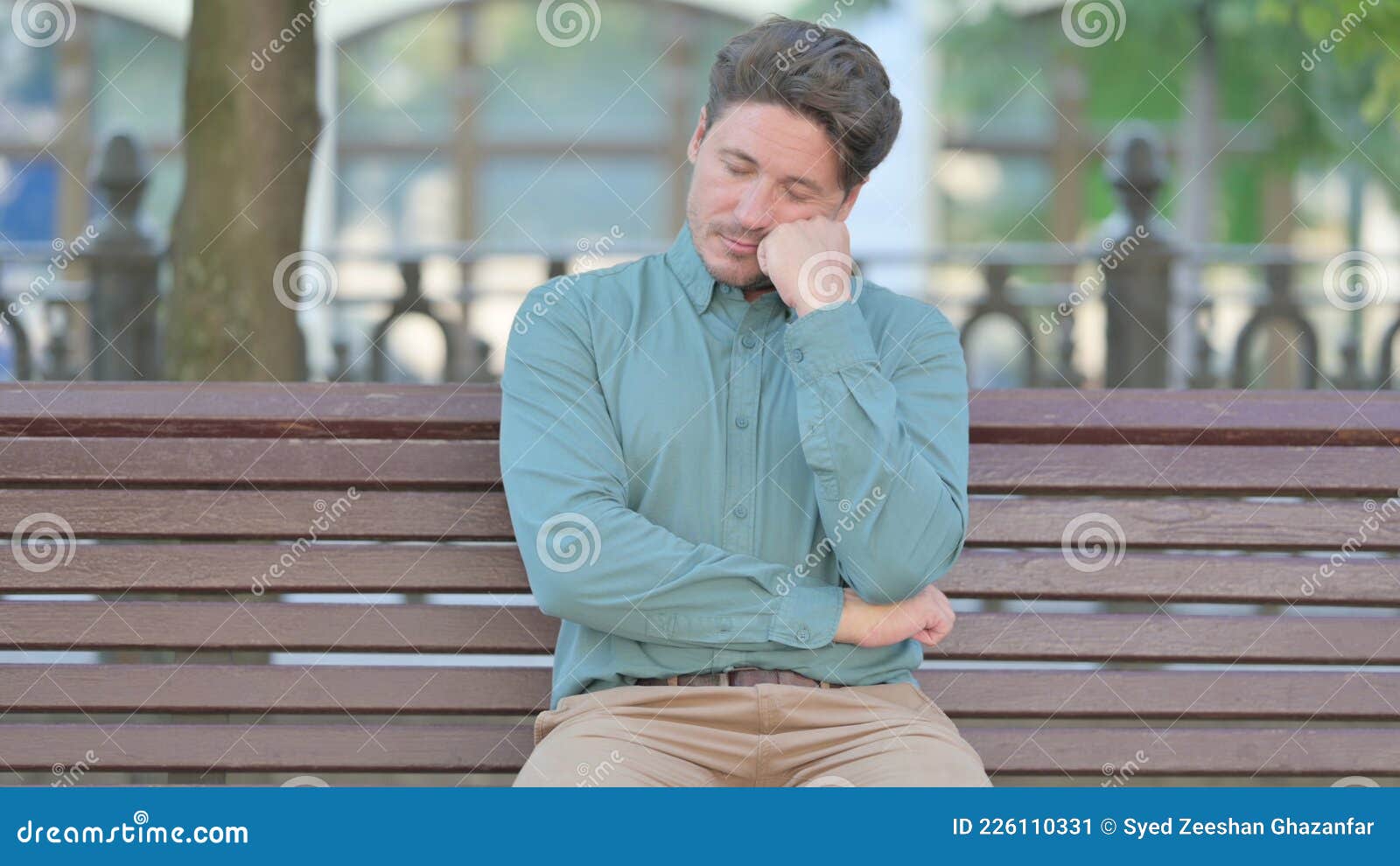 Tired Man Taking Nap while Sitting Outdoor Stock Image - Image of bench ...