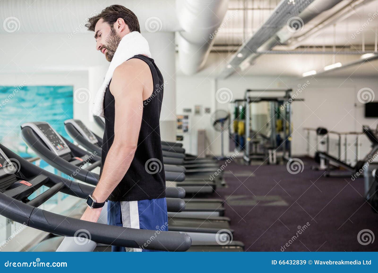Tired man on treadmill stock image. Image of studio, shape - 66432839
