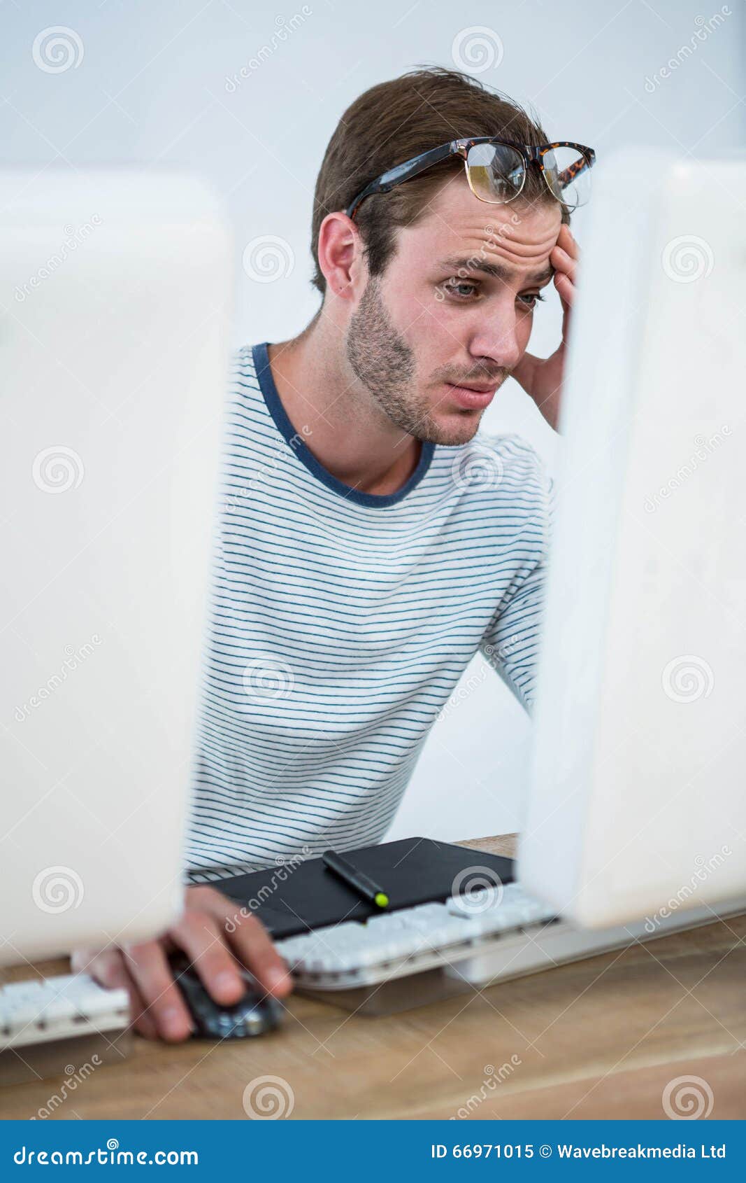 Tired Man Working on Computer Stock Image - Image of electronic ...