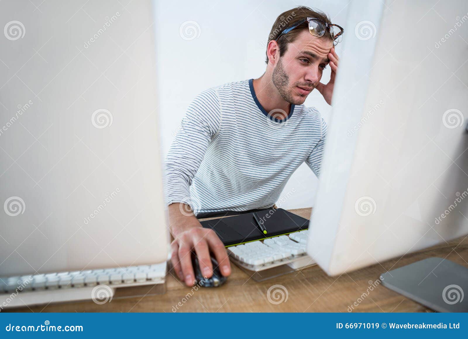 Tired Man Working on Computer Stock Image - Image of fashionable ...