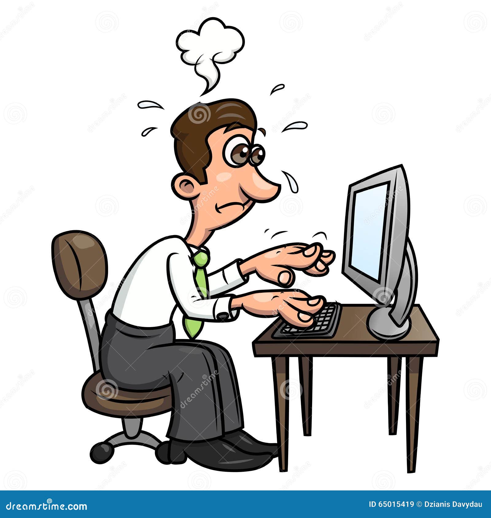 Cartoon Illustration Of Tired Business Man Working On Computer ...