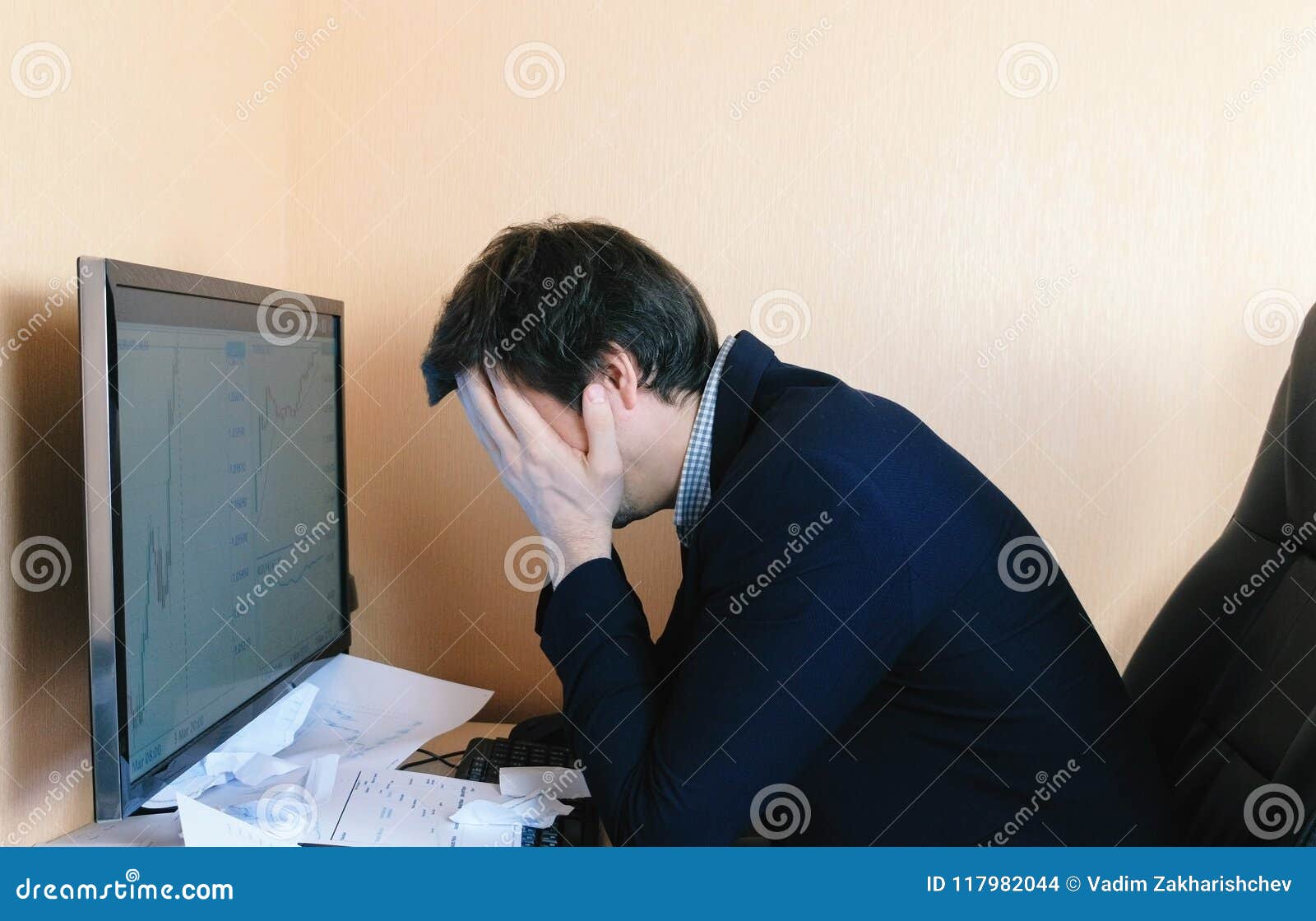 Tired Man is Working on Computer. Stock Photo - Image of handsome ...