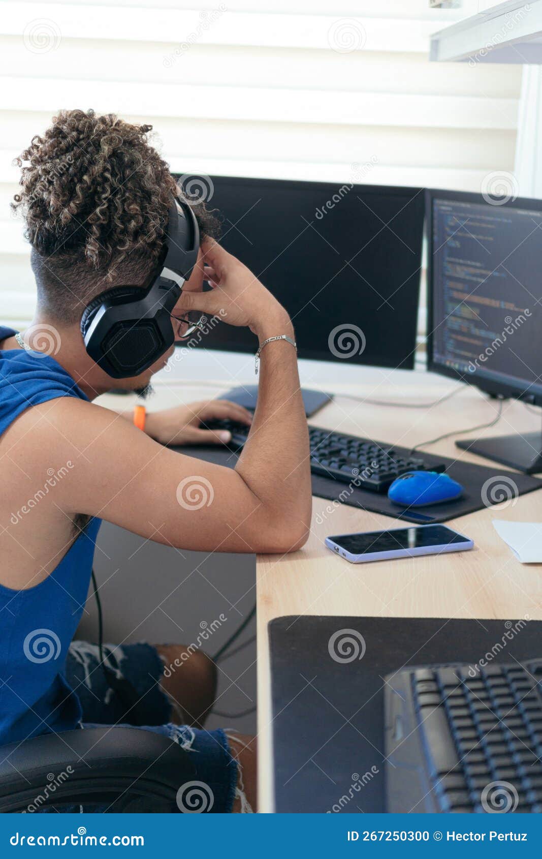 Tired Man Working at Home, Concentrating on the Computer Screen Stock Photo - Image of internet ...