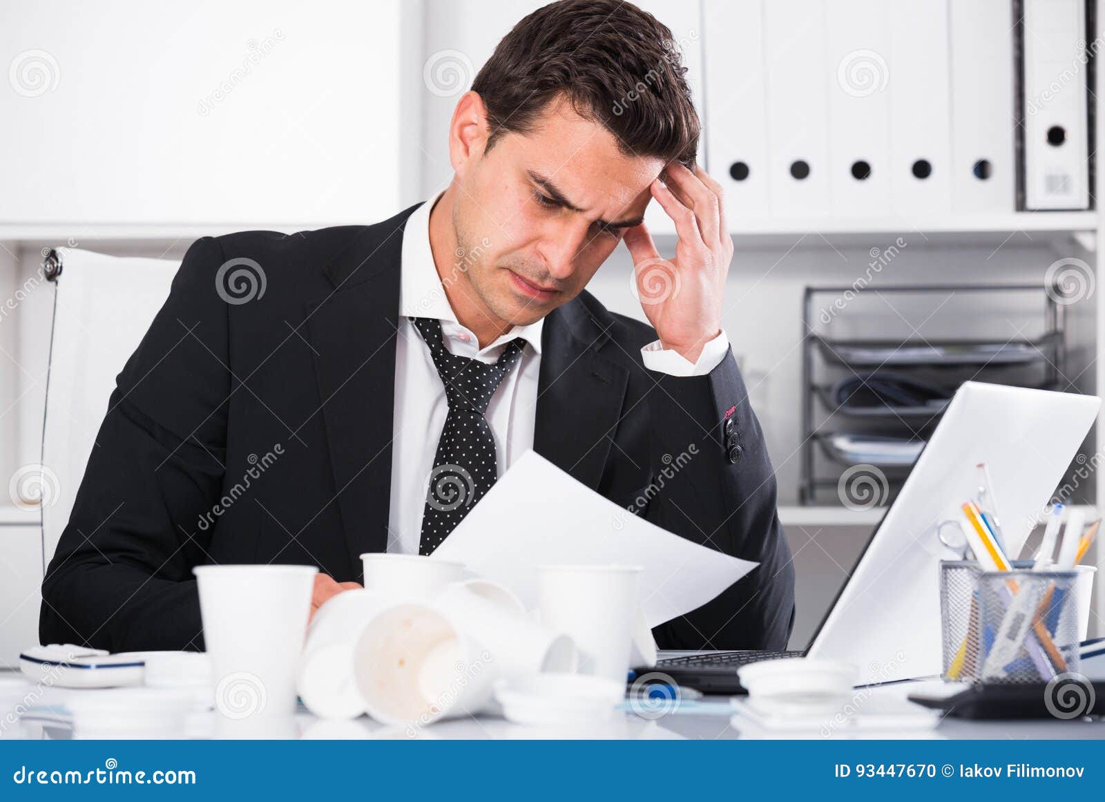 Tired Man Working in Hot Office Stock Photo - Image of competent ...