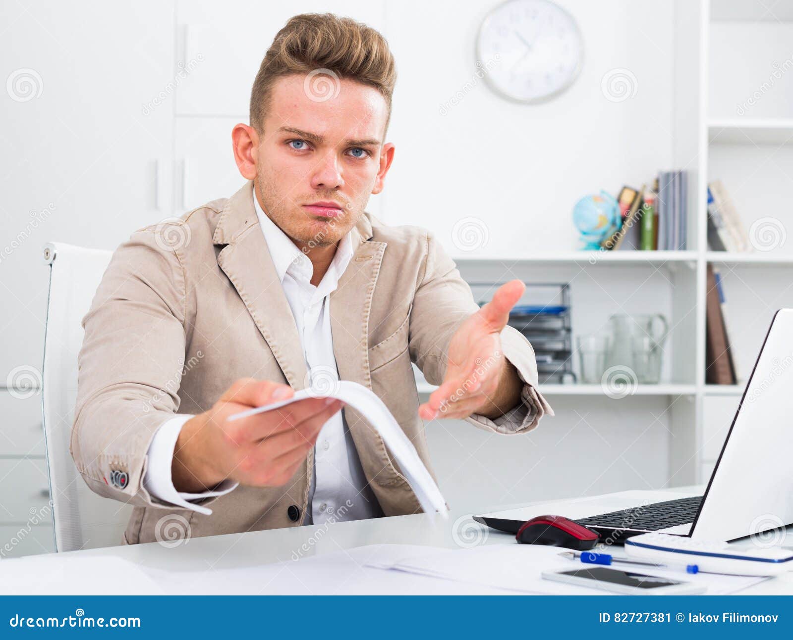 Tired Man Working in Office Stock Image - Image of european, laptop ...