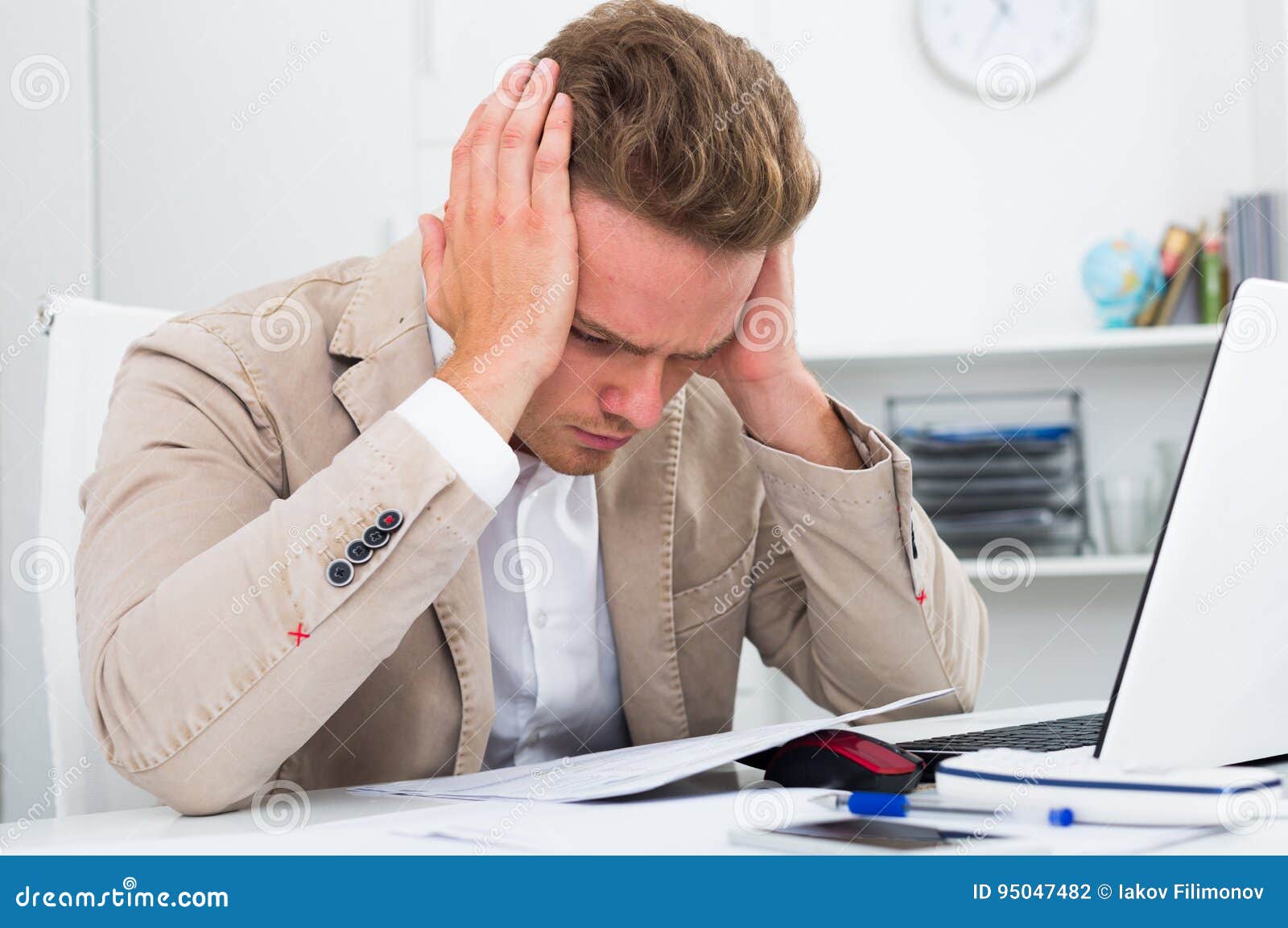 Tired Man Working in Office Stock Photo - Image of indoors, partner ...