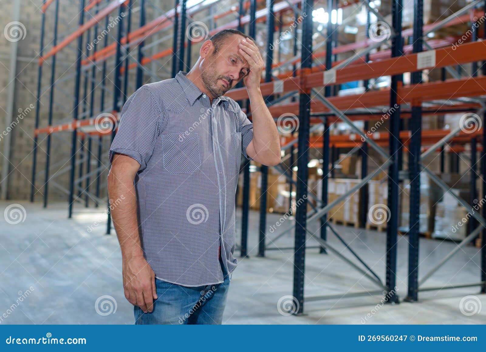 Tired Man Working in Warehouse Stock Image - Image of parcel, warehouse ...