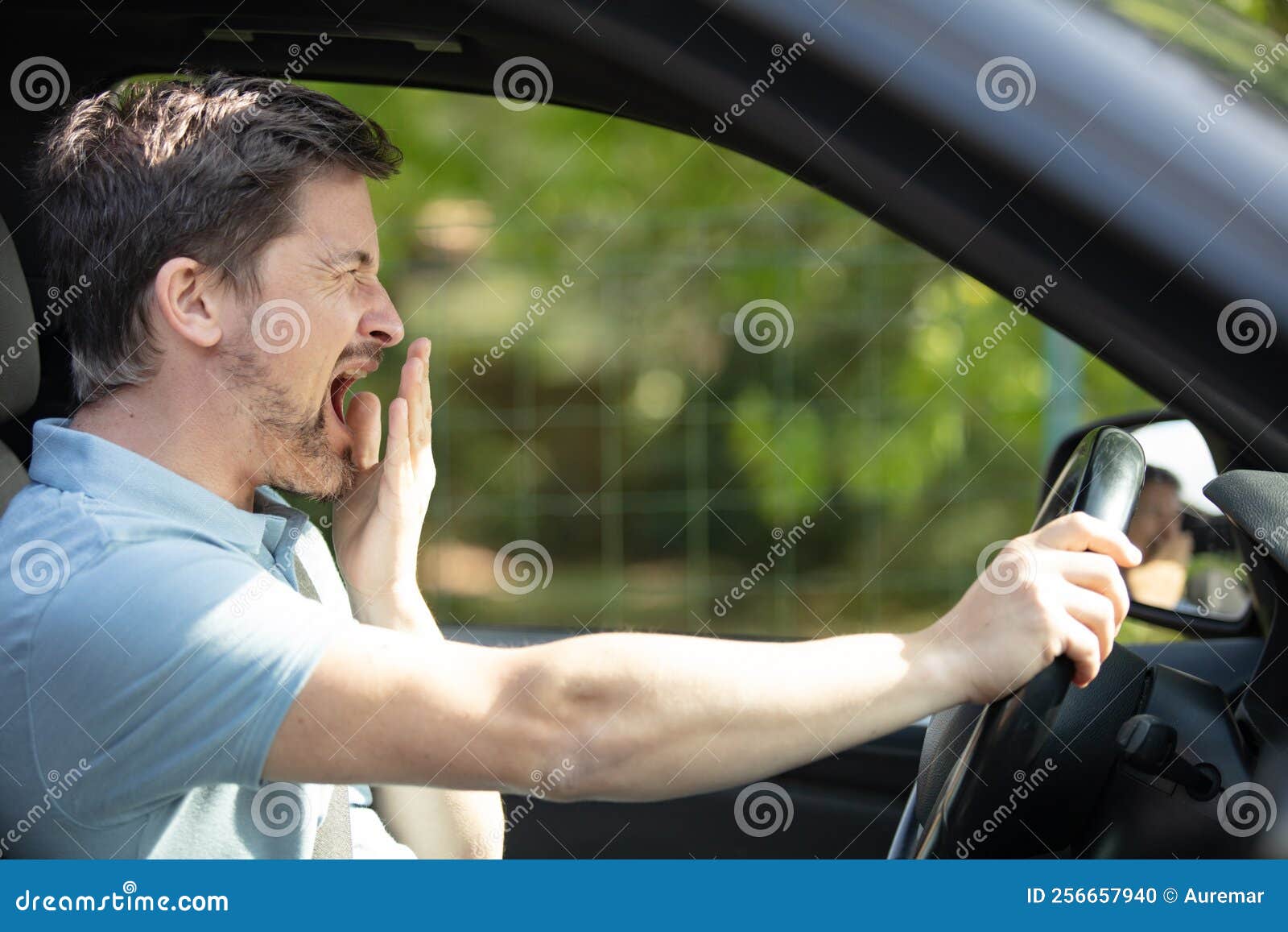 Tired Man Yawning while Driving Stock Photo - Image of travel ...