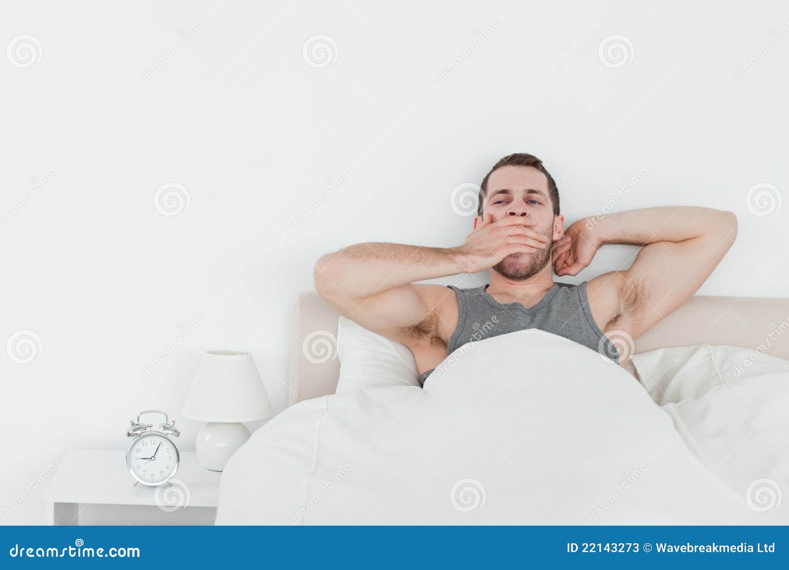 Tired Man Yawning while Waking Up Stock Image - Image of cool ...